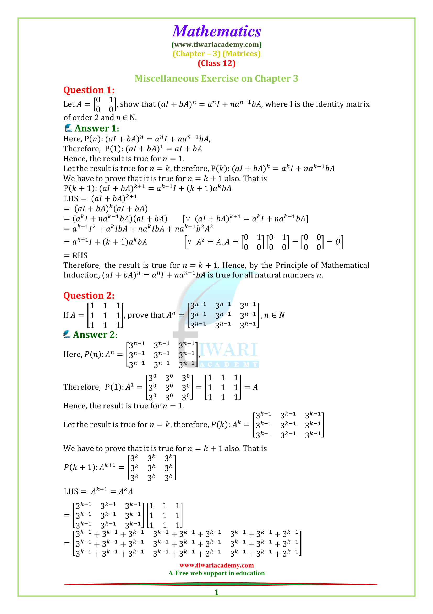 NCERT Solutions for Class 12 Maths Chapter 3 Miscellaneous Exercise 3