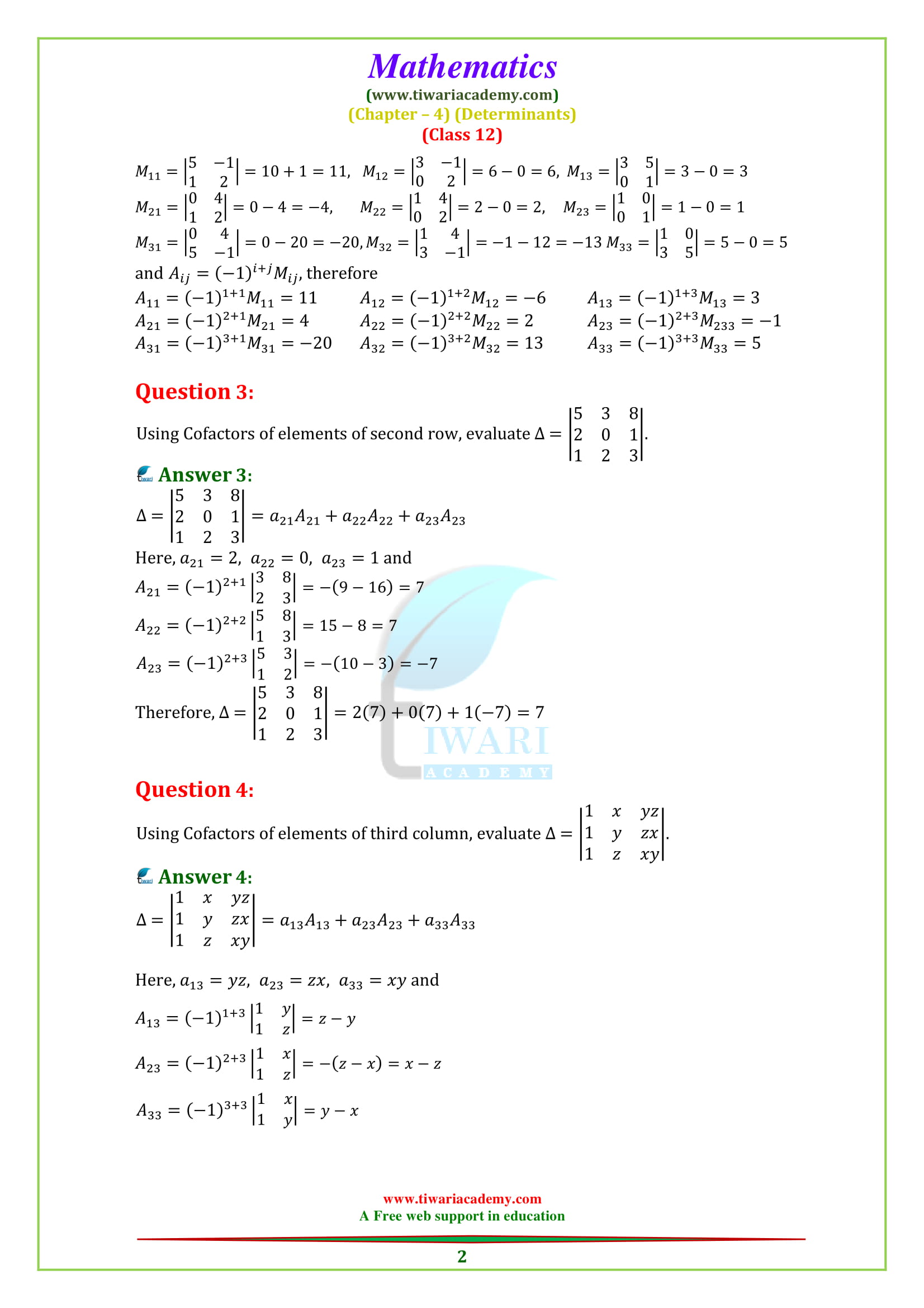 NCERT Solutions for Class 12 Maths Chapter 4 Exercise 4.4 Determinants