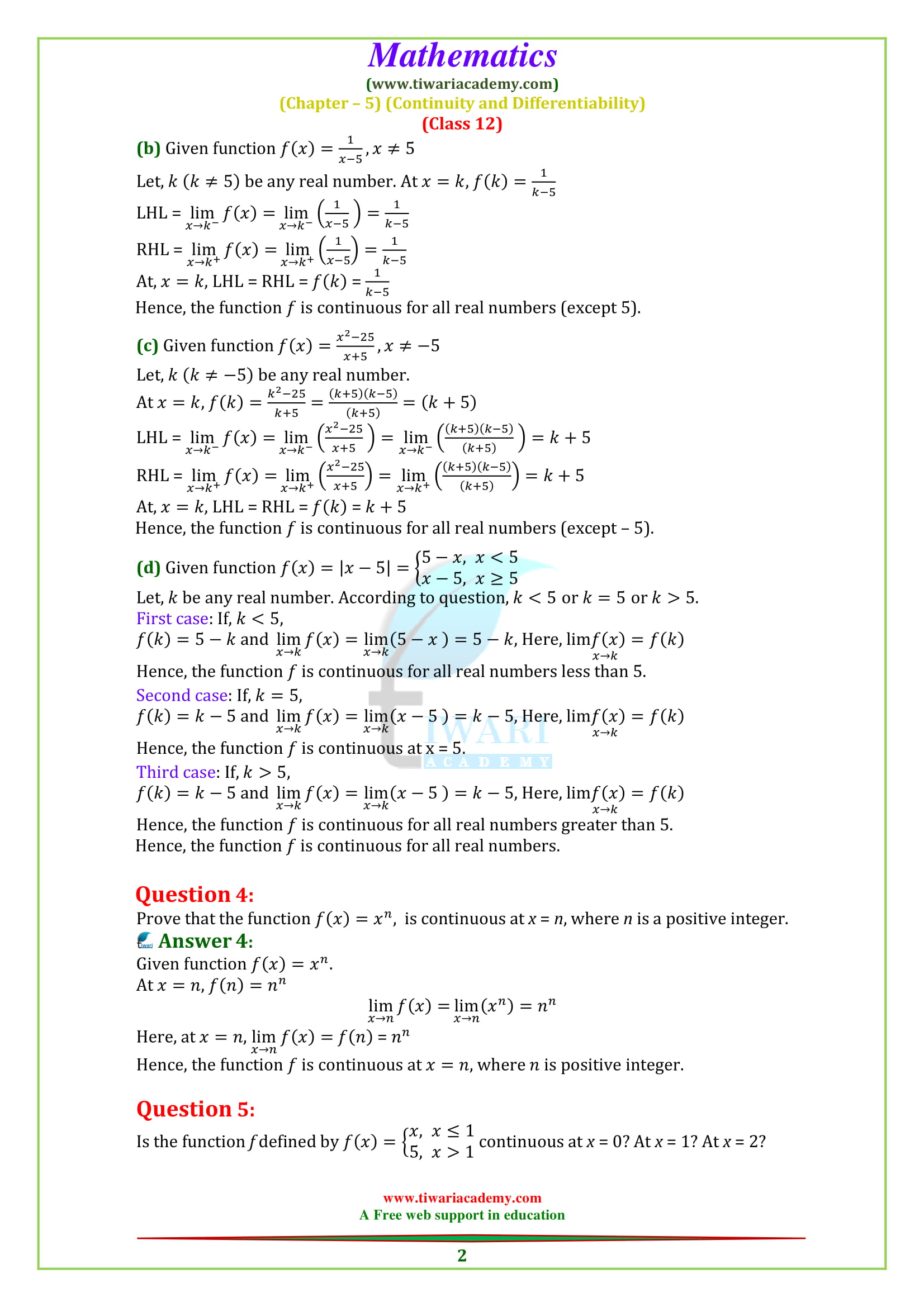 NCERT Solutions for Class 12 Maths Chapter 5 Exercise 5.1 in PDF