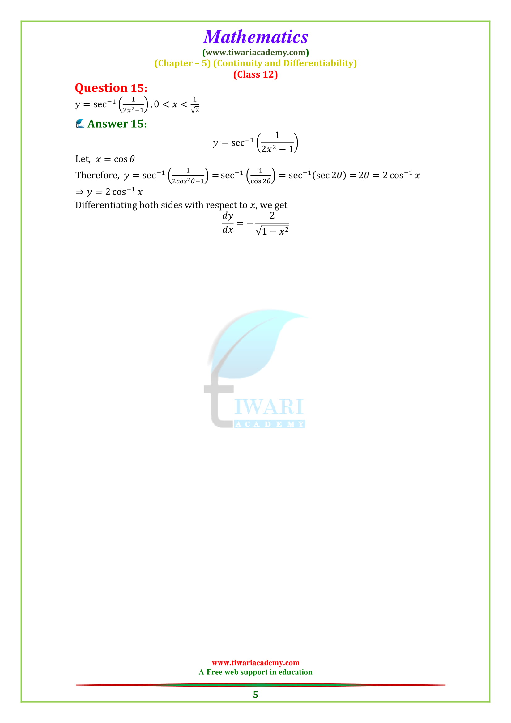 NCERT Solutions for Class 12 Maths Chapter 5 Exercise 5.3 in PDF