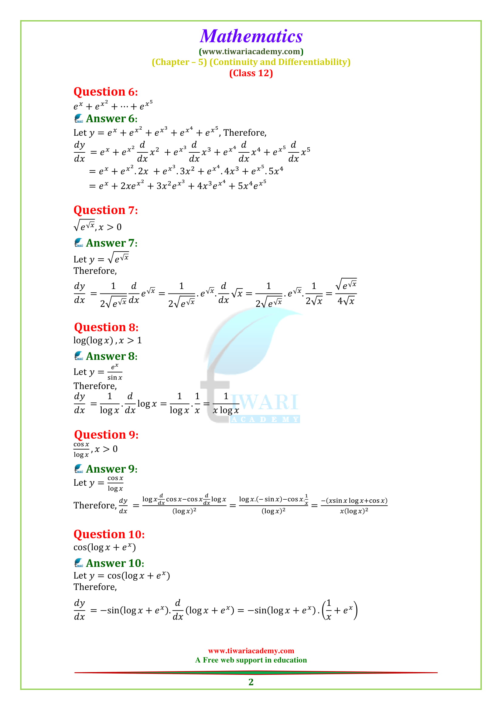 NCERT Solutions for Class 12 Maths Chapter 5 Exercise 5.4 in PDF