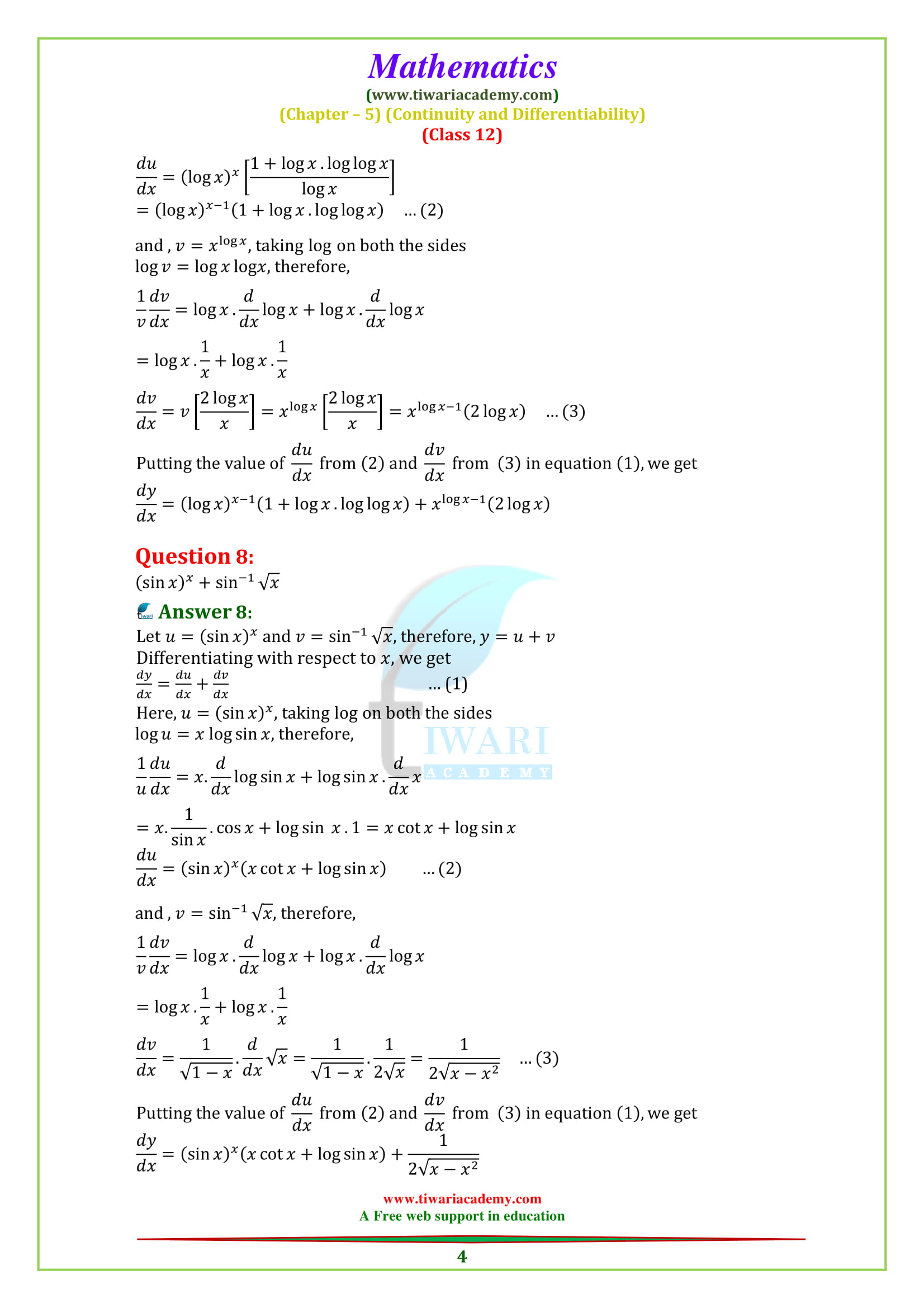 NCERT Solutions for Class 12 Maths Chapter 5 Exercise 5.5 in PDF form