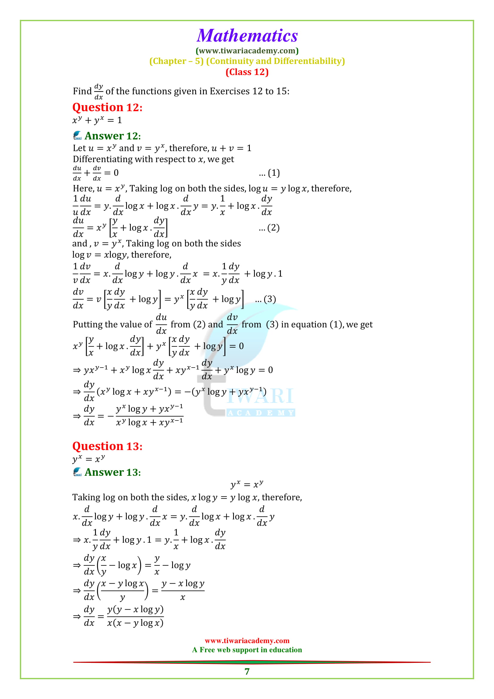 NCERT Solutions for Class 12 Maths Chapter 5 Exercise 5.5 in PDF form