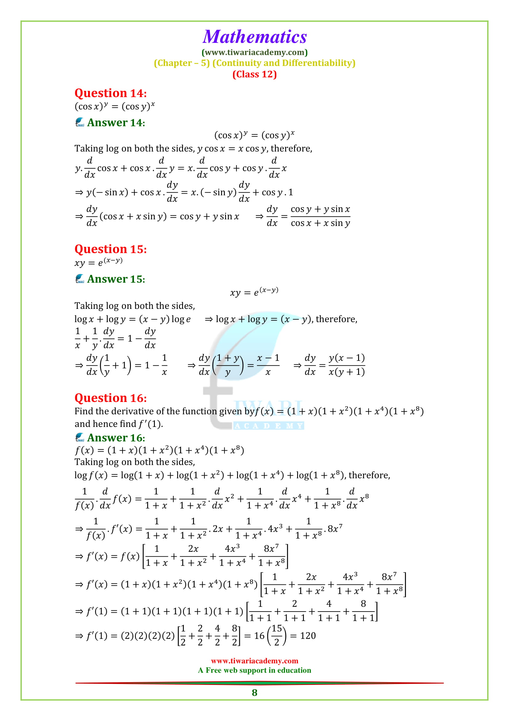 NCERT Solutions for Class 12 Maths Chapter 5 Exercise 5.5