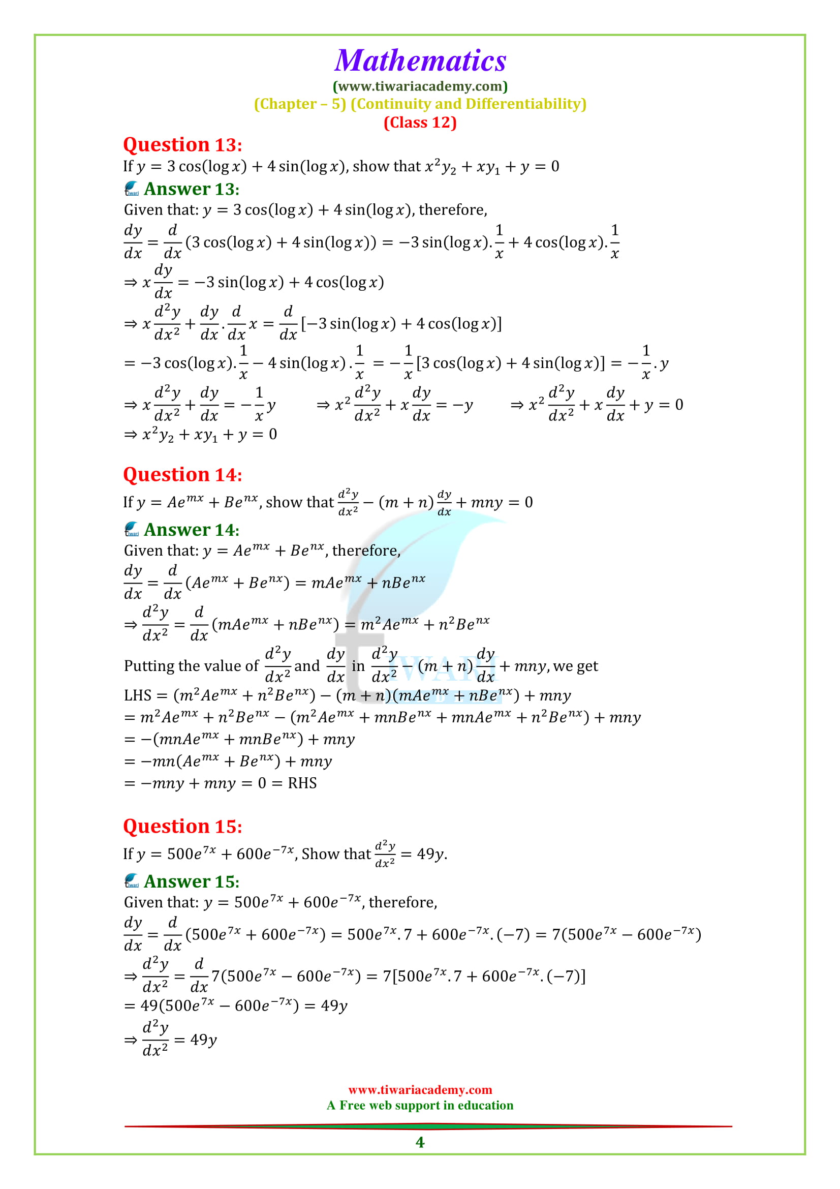 NCERT Solutions for Class 12 Maths Chapter 5 Exercise 5.7 for 2022-23.