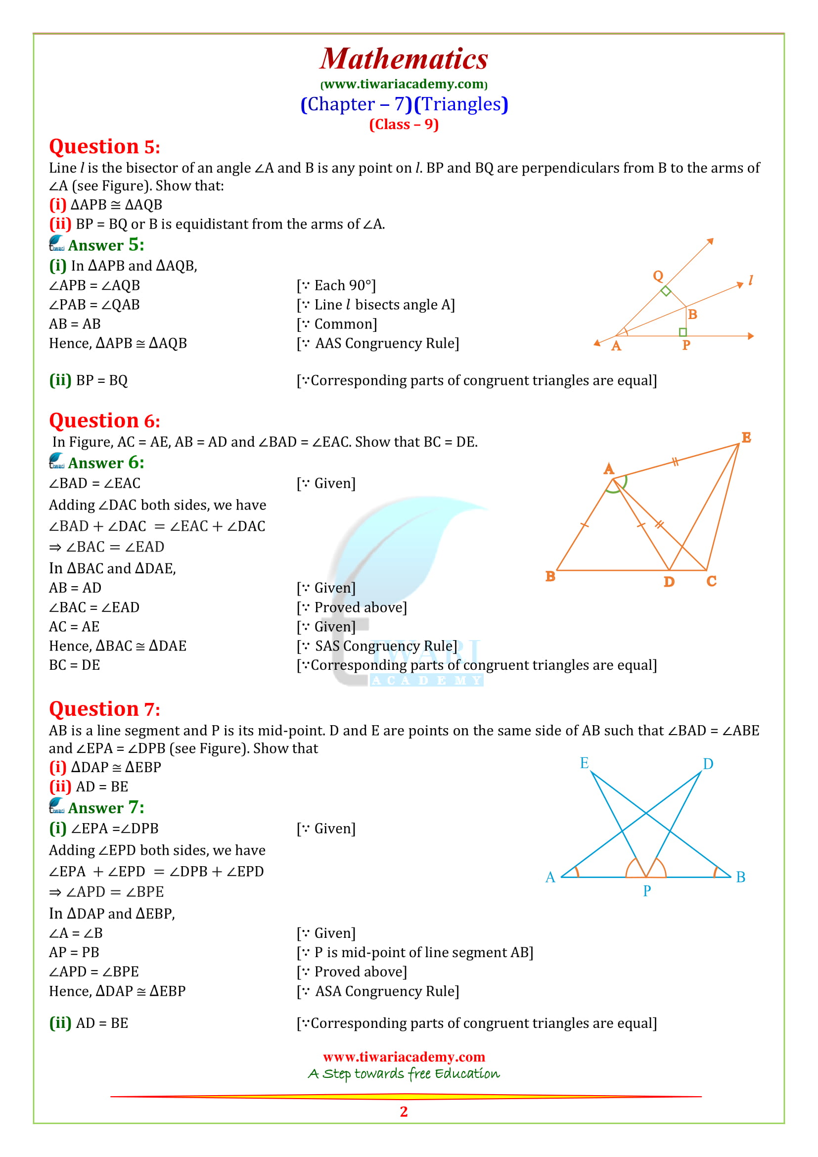 NCERT Solutions for Class 9 Maths Chapter 7 Exercise 7.1 for 2022-2023