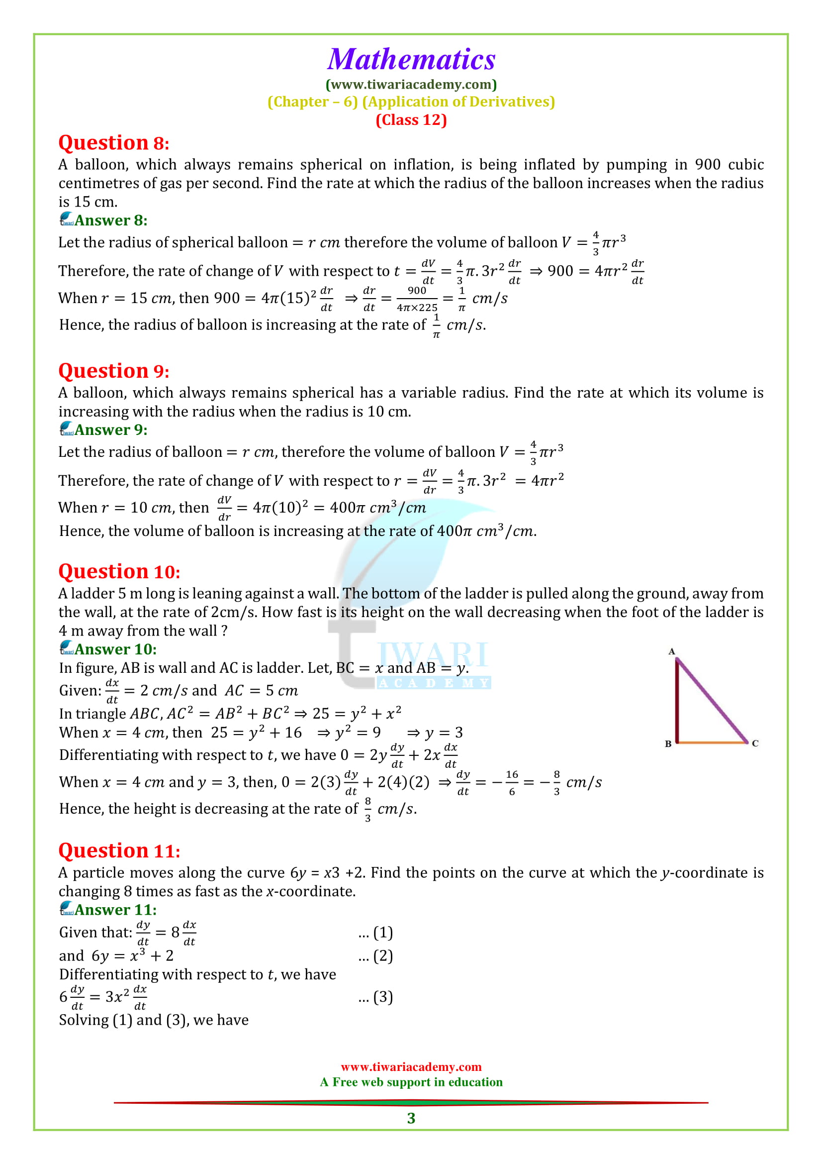NCERT Solutions for Class 12 Maths Chapter 6 Exercise 6.1 AOD in PDF