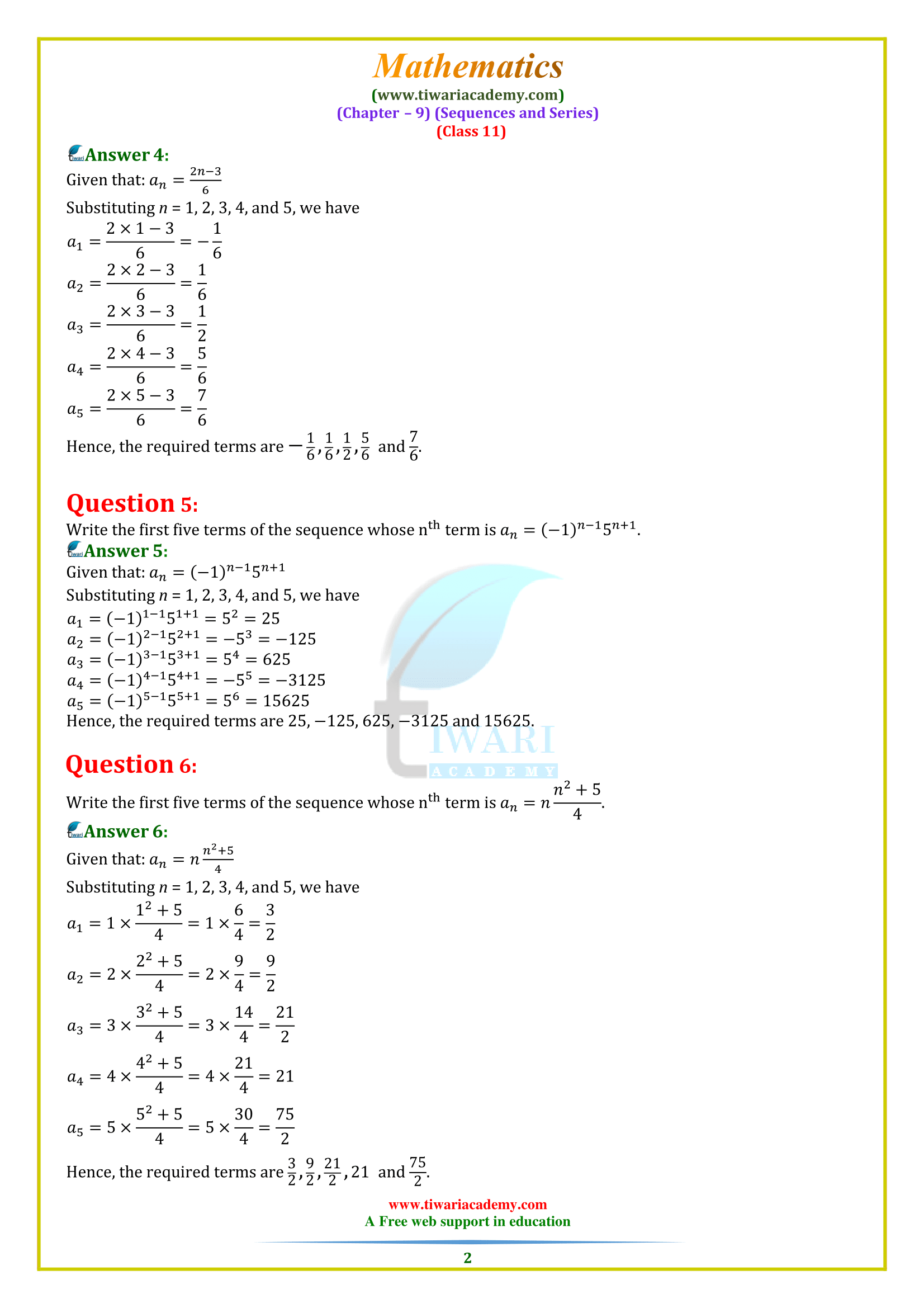 NCERT Solutions for Class 11 Maths Chapter 9 Sequences and Series