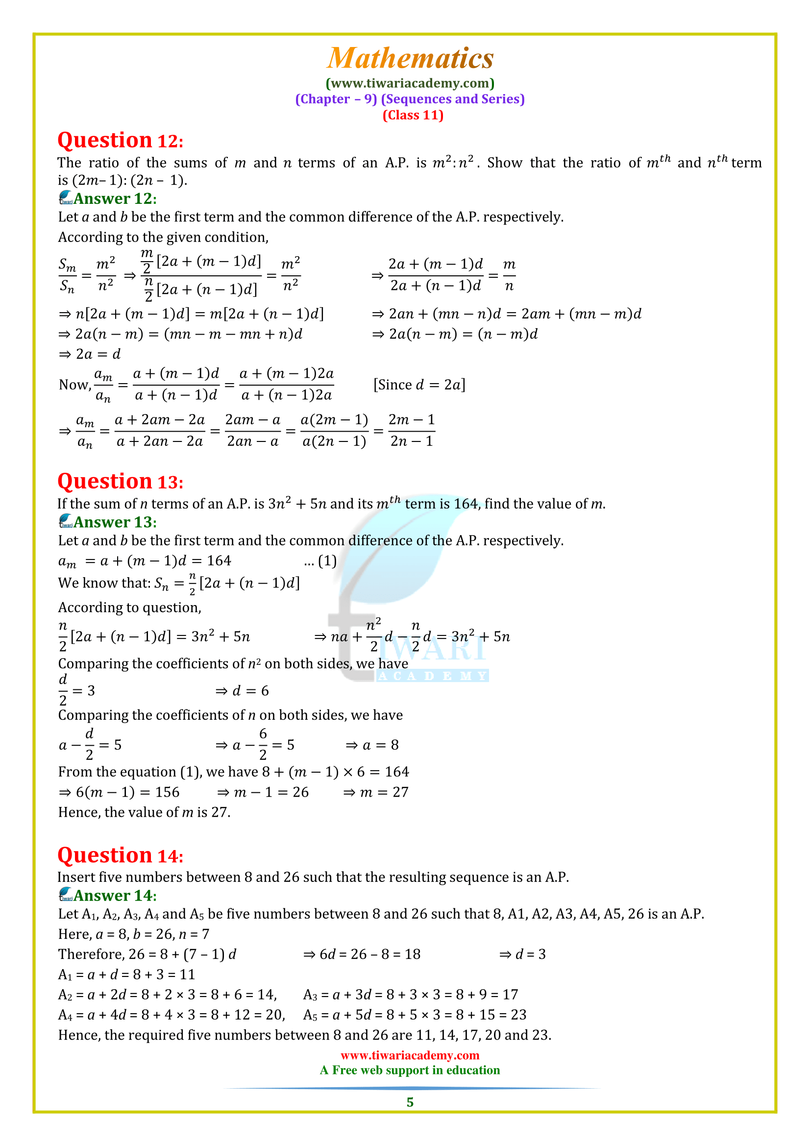 NCERT Solutions for Class 11 Maths Chapter 9 Sequences and Series