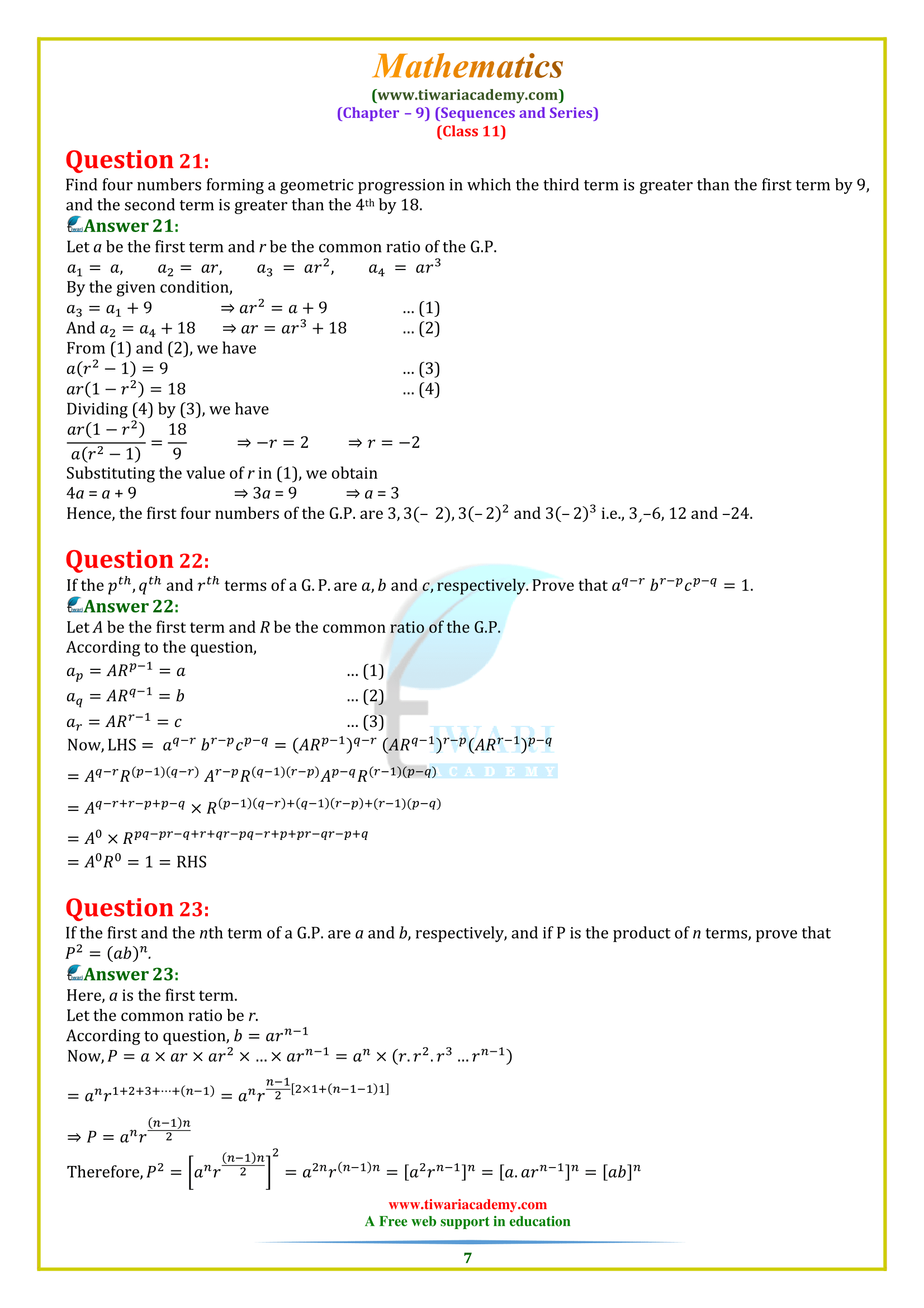 NCERT Solutions for Class 11 Maths Chapter 9 Sequences and Series