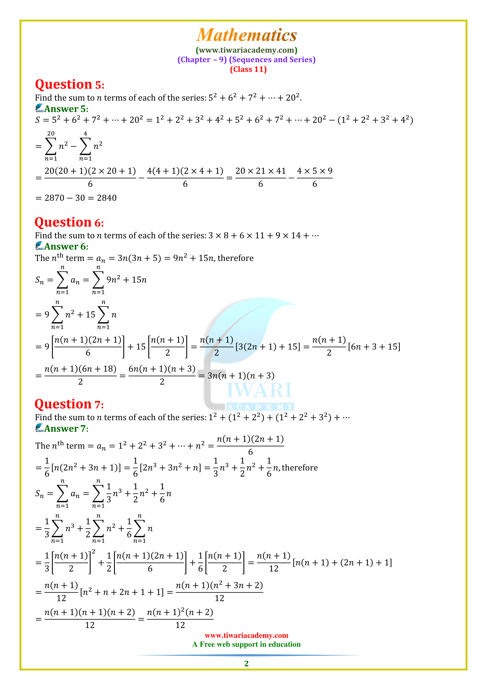 NCERT Solutions for Class 11 Maths Chapter 9 Sequences and Series