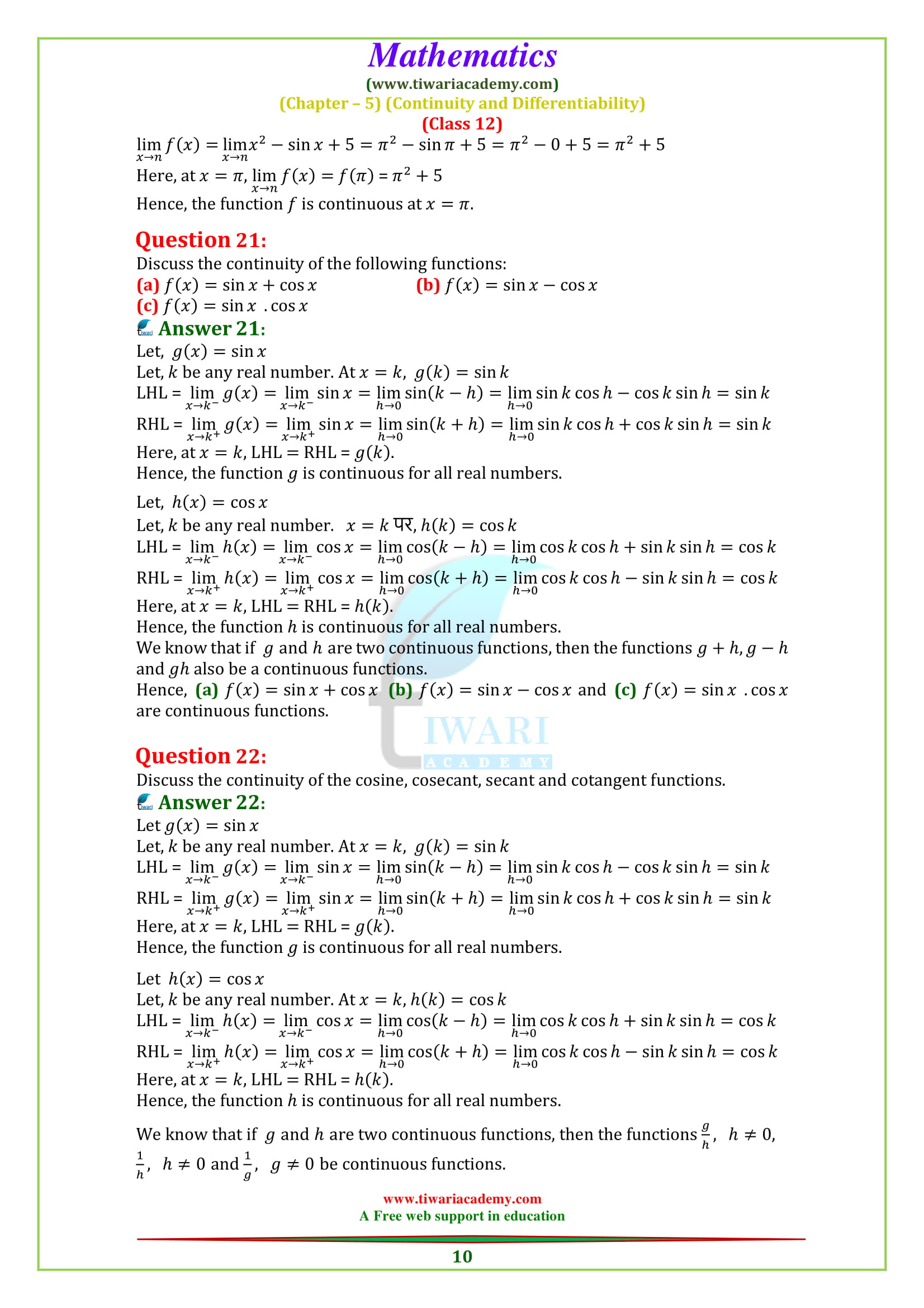 NCERT Solutions for Class 12 Maths Chapter 5 Exercise 5.1 in PDF