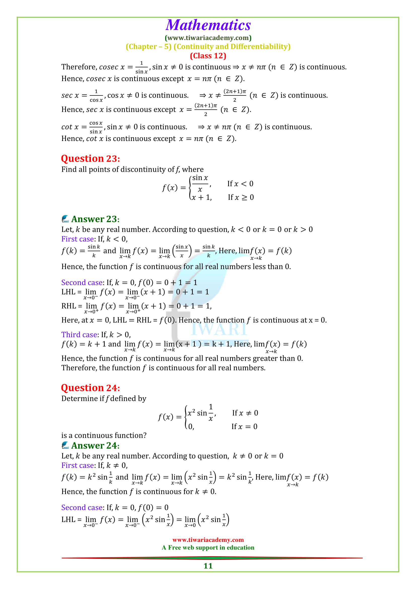 NCERT Solutions for Class 12 Maths Chapter 5 Exercise 5.1 in PDF