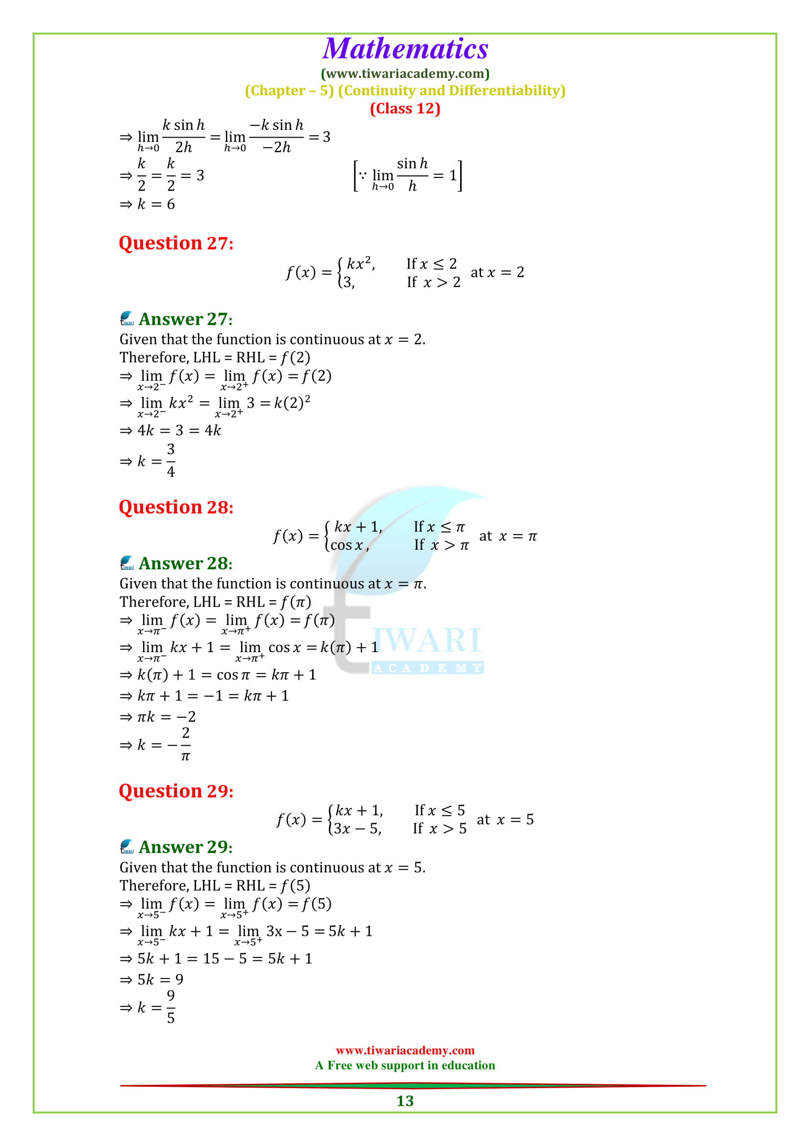 NCERT Solutions for Class 12 Maths Chapter 5 Exercise 5.1 in PDF