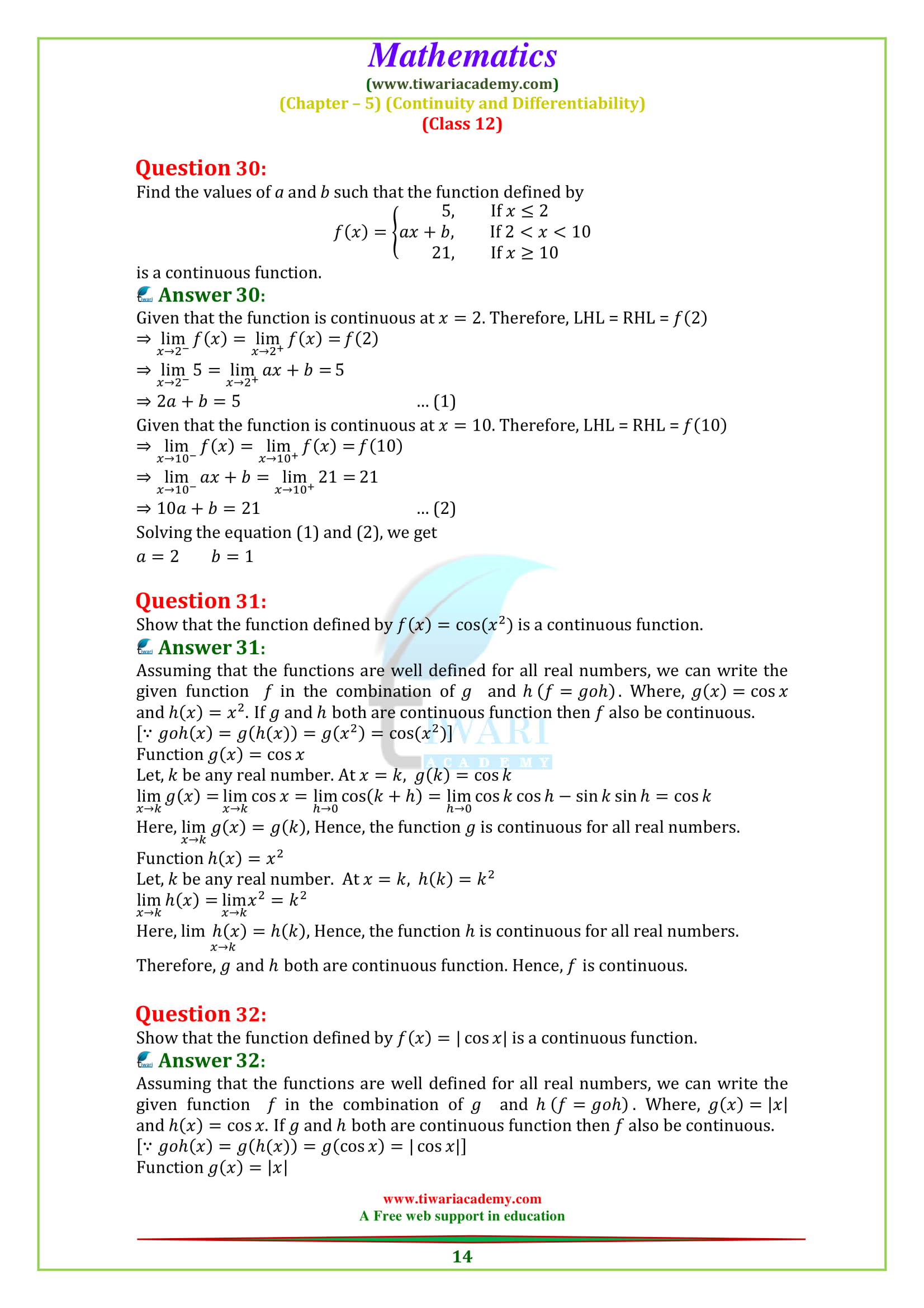 NCERT Solutions for Class 12 Maths Chapter 5 Exercise 5.1 in PDF