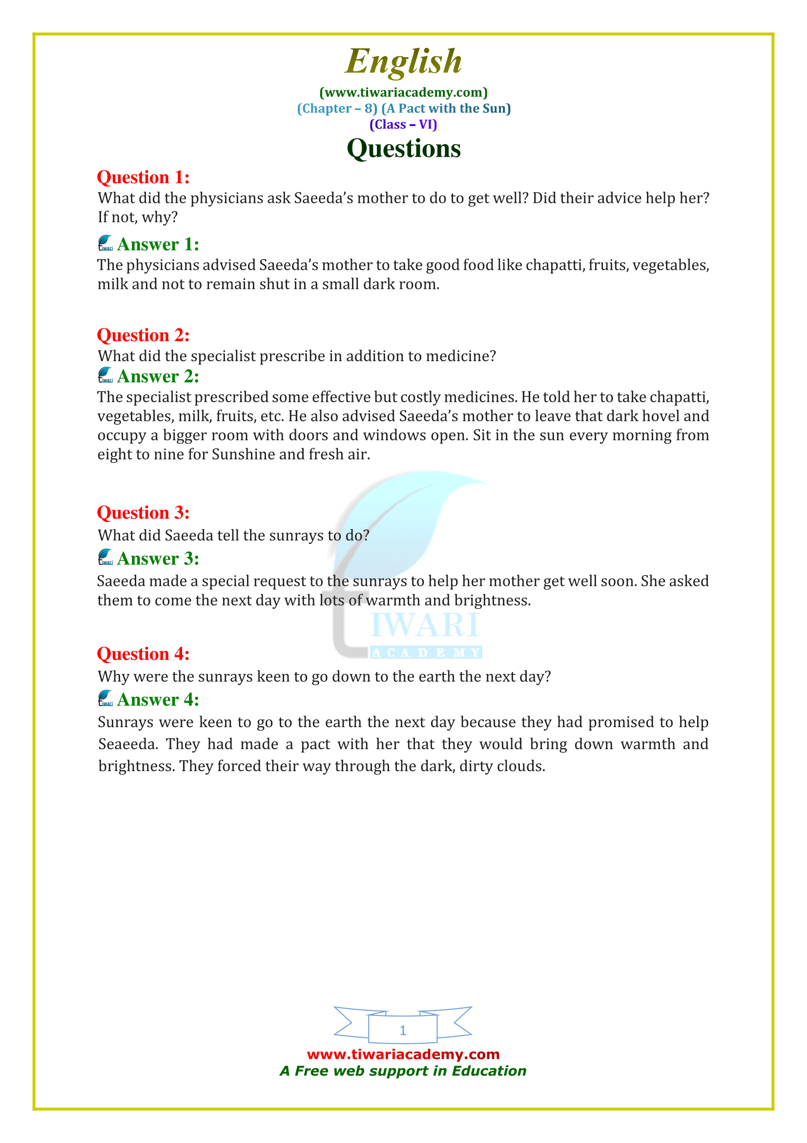 NCERT Solutions for Class 6 English | Updated for Session 2023-2024