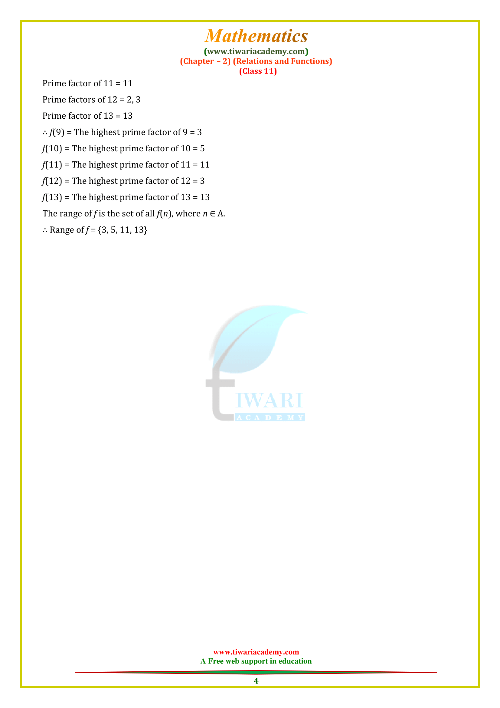NCERT Solutions for Class 11 Maths Chapter 2 Relations & Functions
