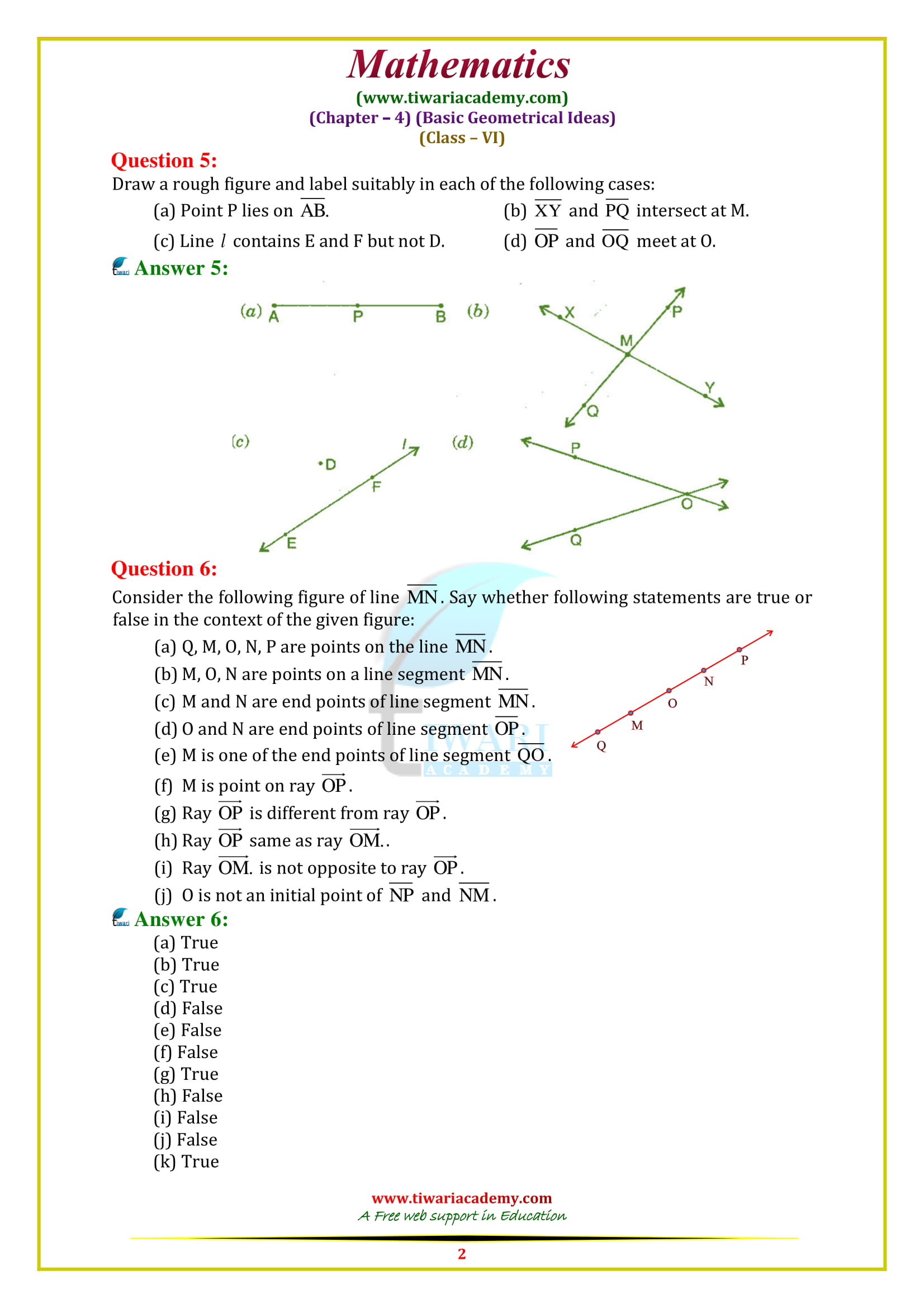 NCERT Solutions for Class 6 Maths Chapter 4 Basic Geometrical Ideas