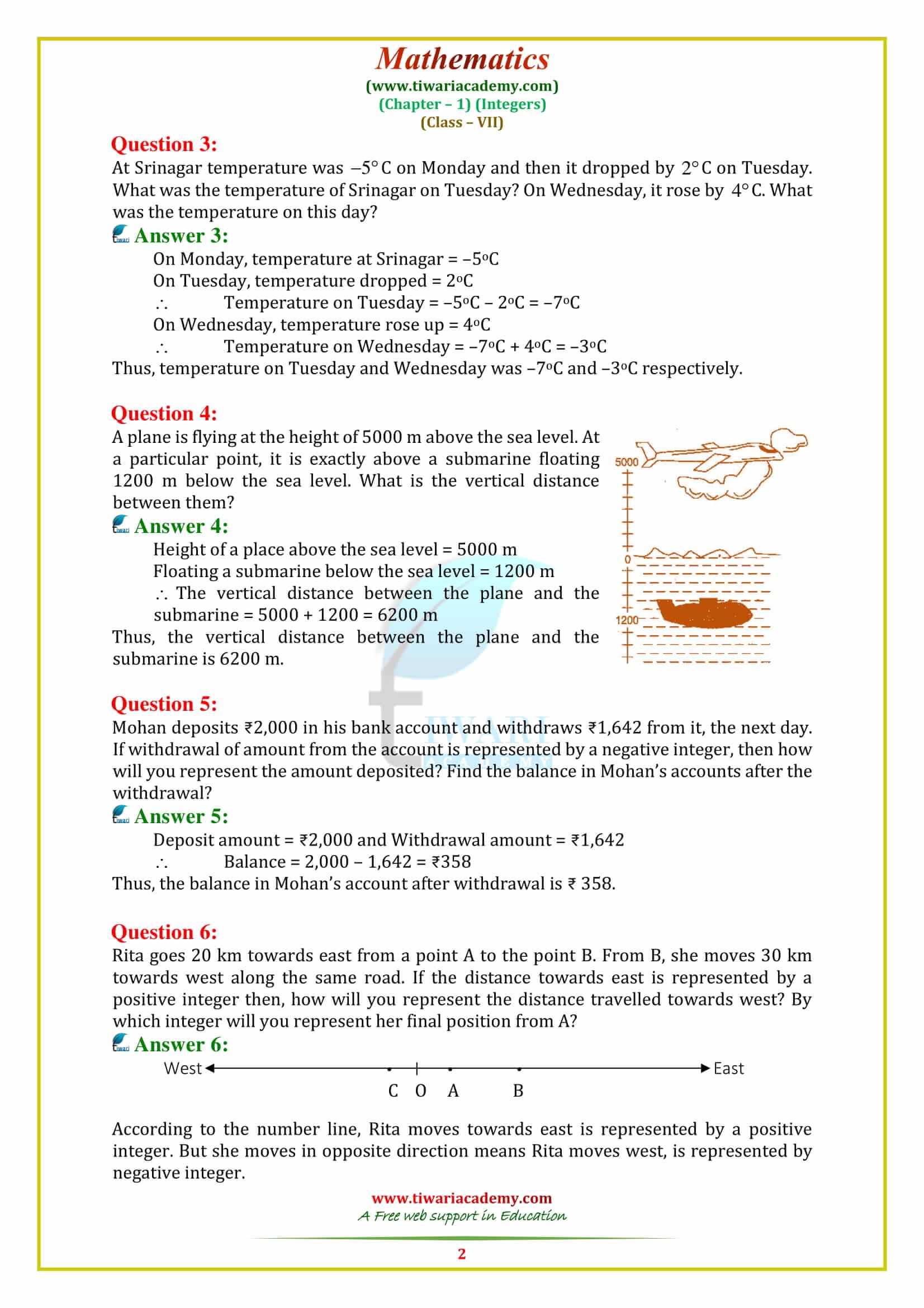 NCERT Solutions for Class 7 Maths Chapter 1 Integers for 2022-2023.