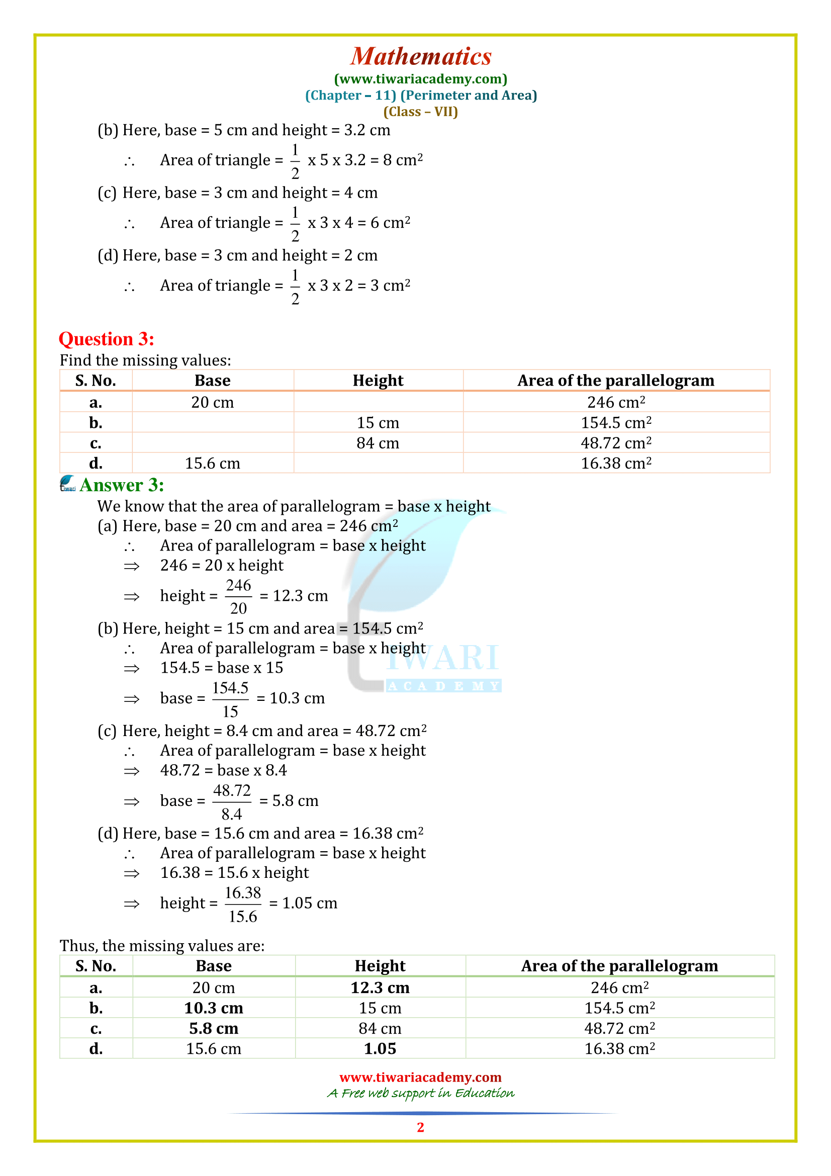 NCERT Solutions for Class 7 Maths Chapter 11 Perimeter and Area