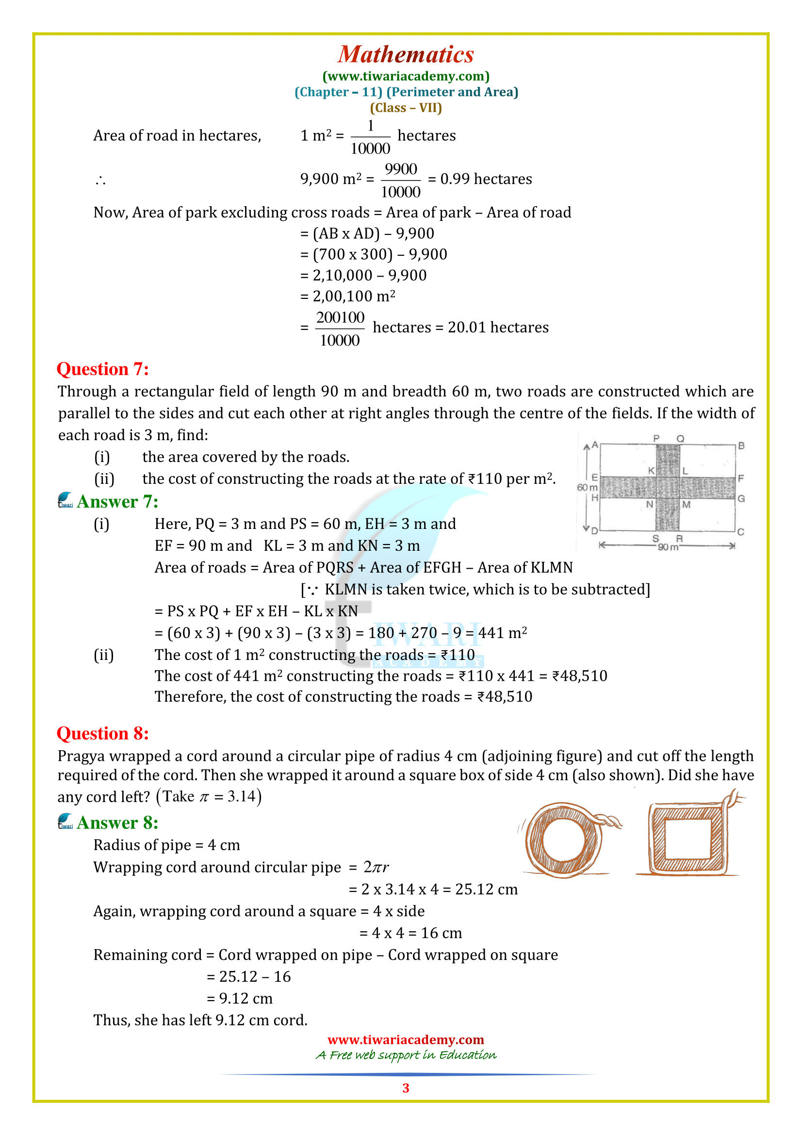NCERT Solutions for Class 7 Maths Chapter 11 Perimeter and Area