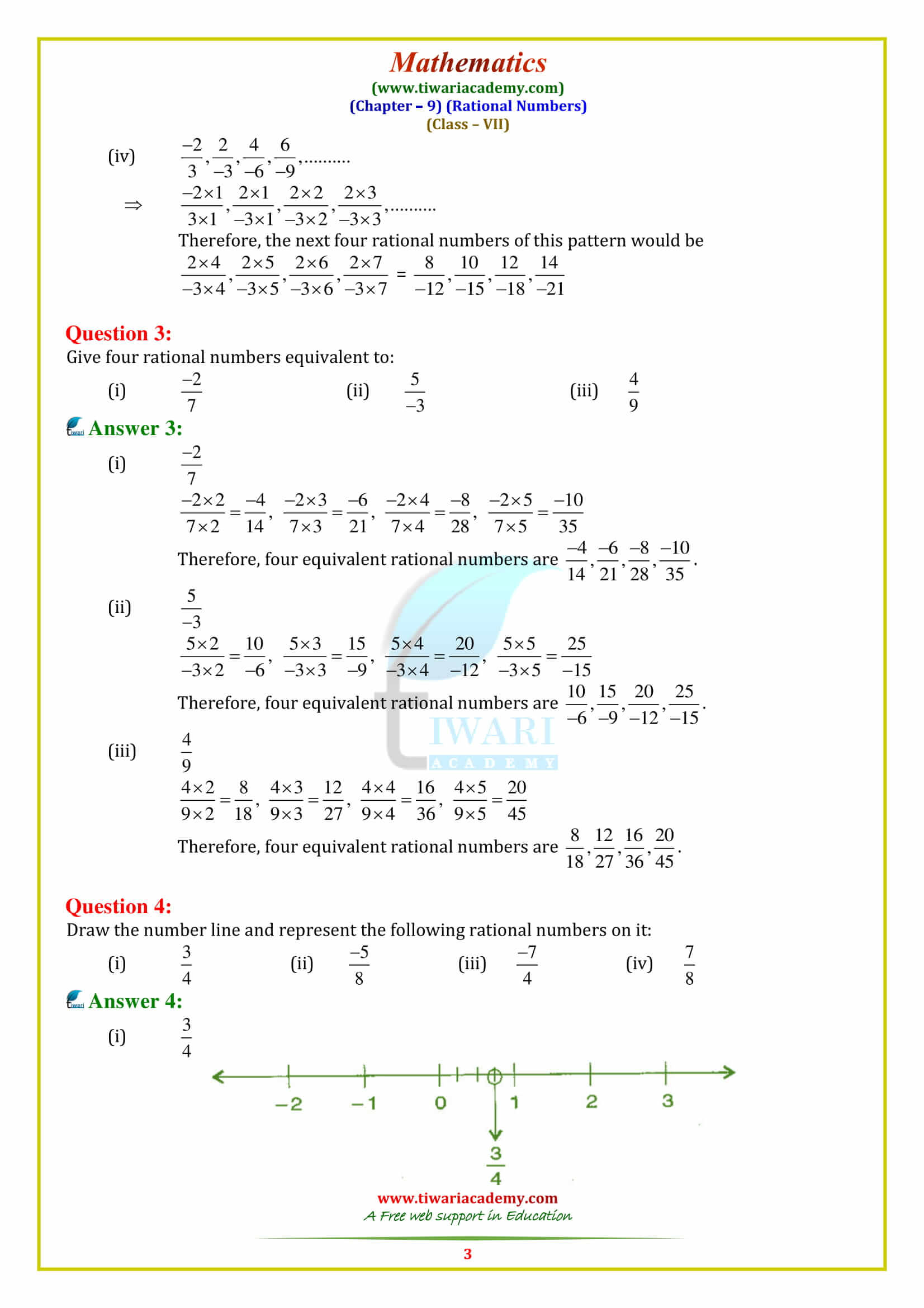 NCERT Solutions for Class 7 Maths Chapter 9 Rational Numbers 2022-23.