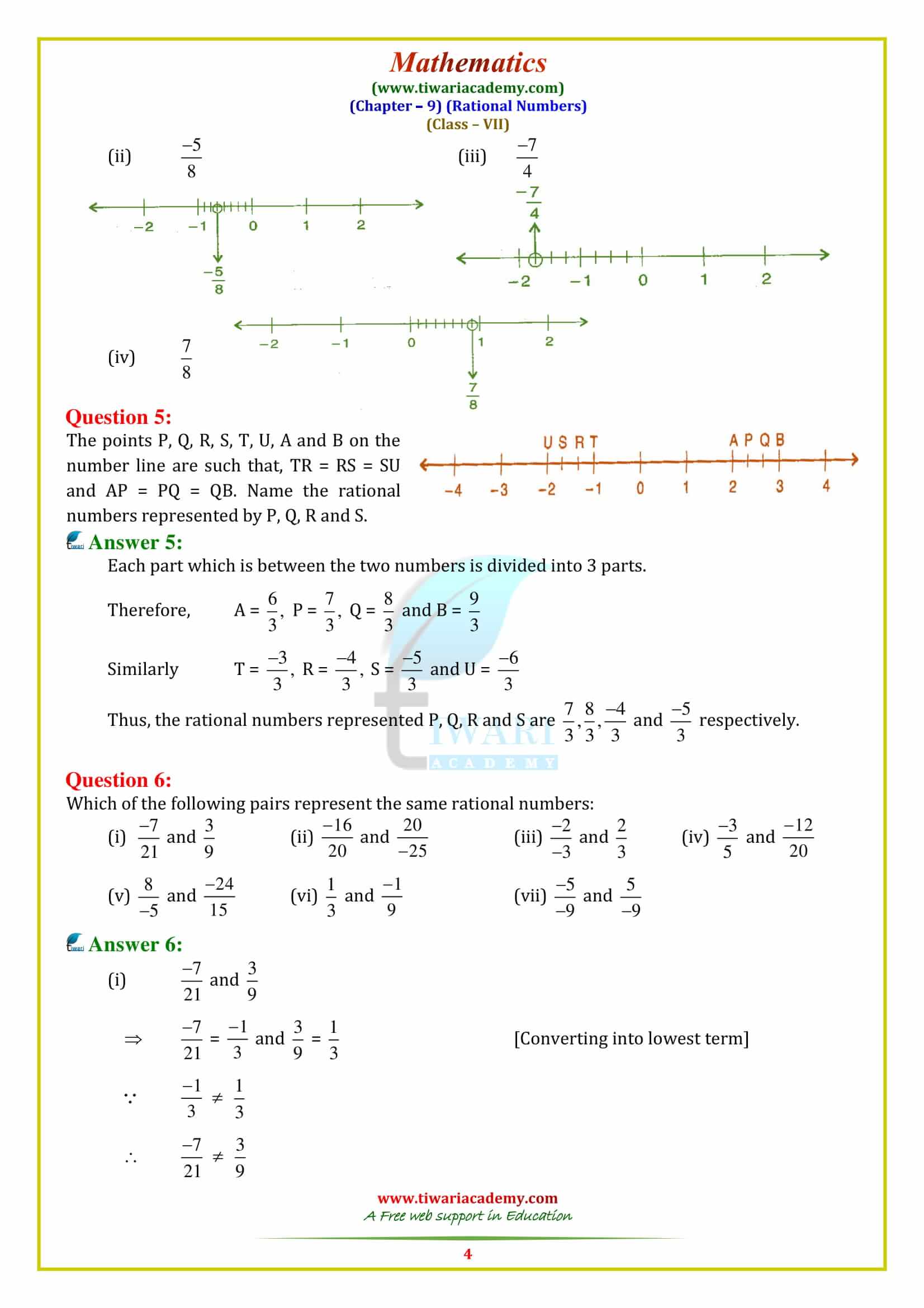 NCERT Solutions for Class 7 Maths Chapter 9 Rational Numbers 2022-23.