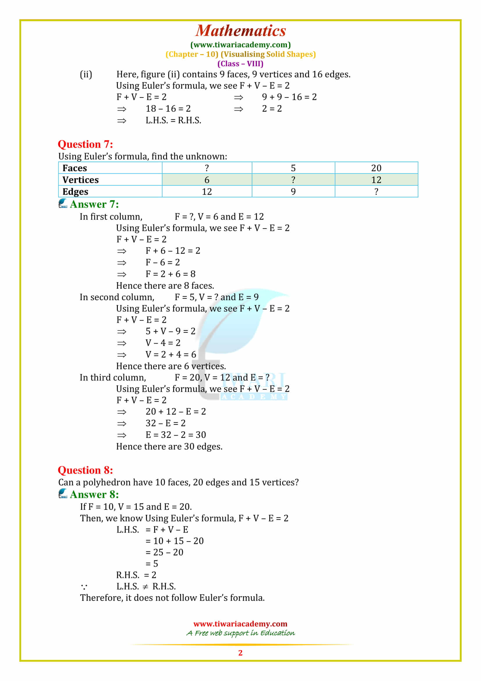 NCERT Solutions for Class 8 Maths Chapter 10 VISUALISING SOLID SHAPES