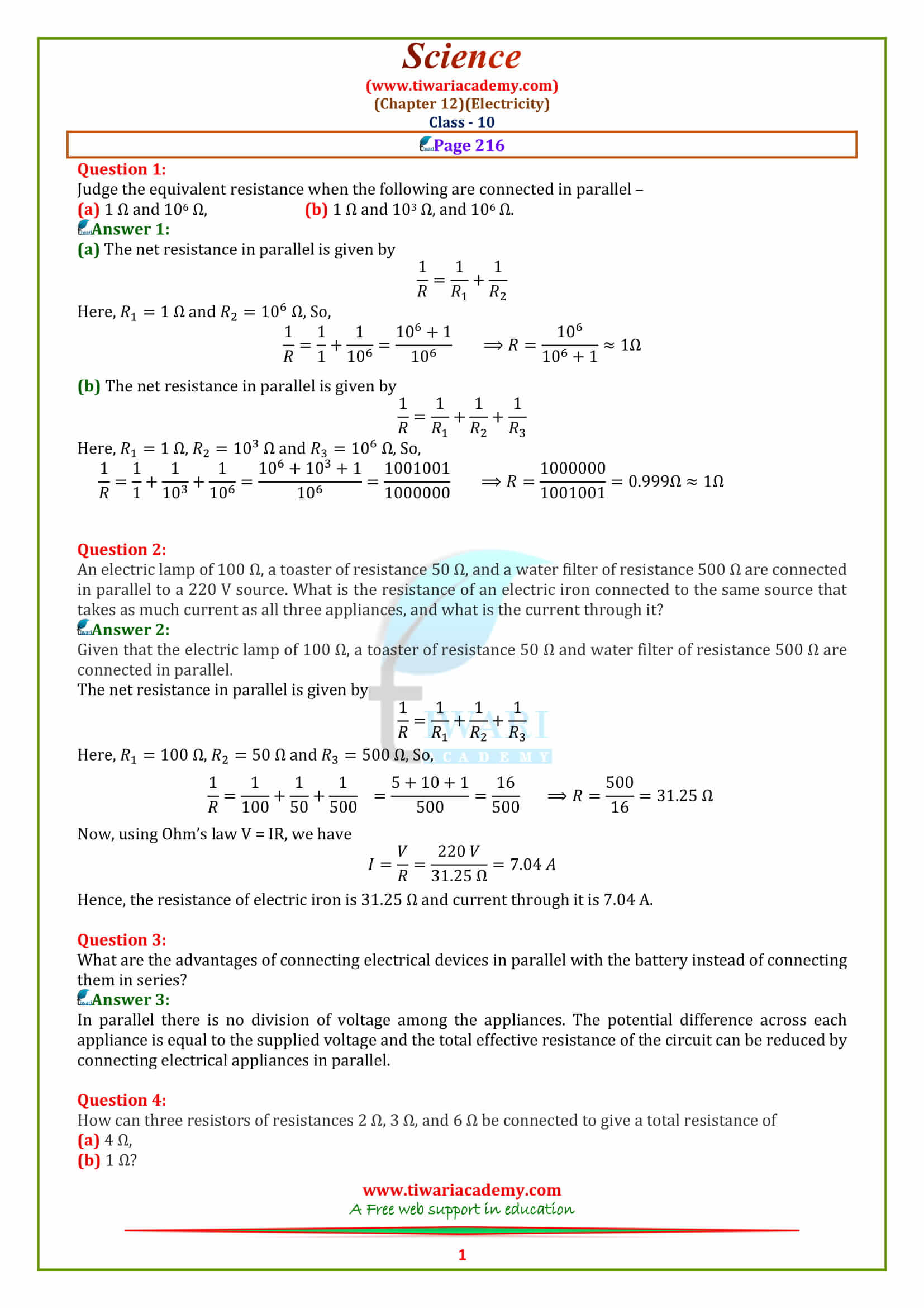 NCERT Solutions for Class 10 Science Chapter 12 Electricity
