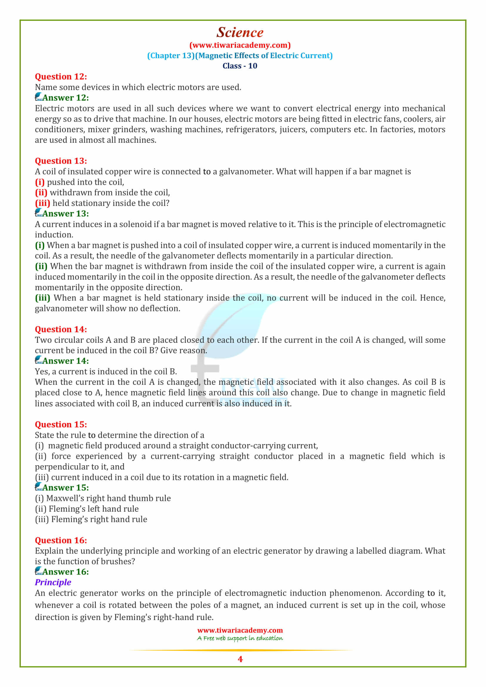 NCERT Solutions for Class 10 Science Chapter 13 Magnetic Effect