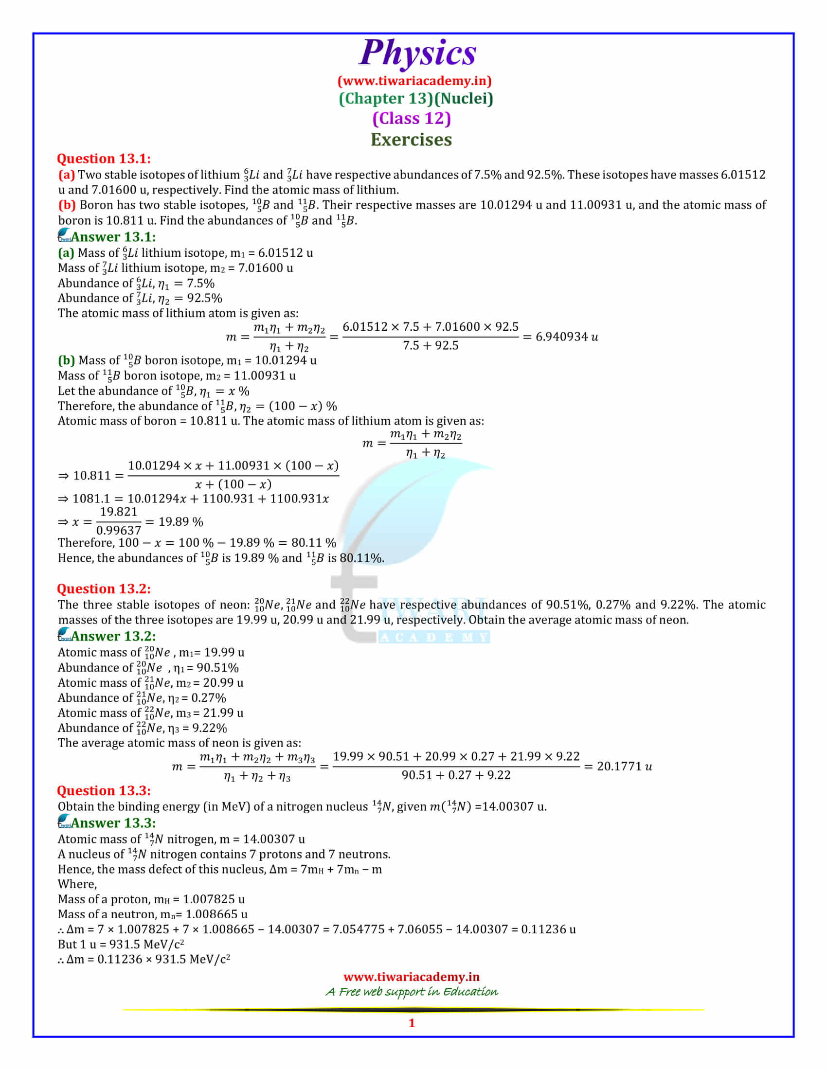 NCERT Solutions for Class 12 Physics Chapter 13 in Hindi and English