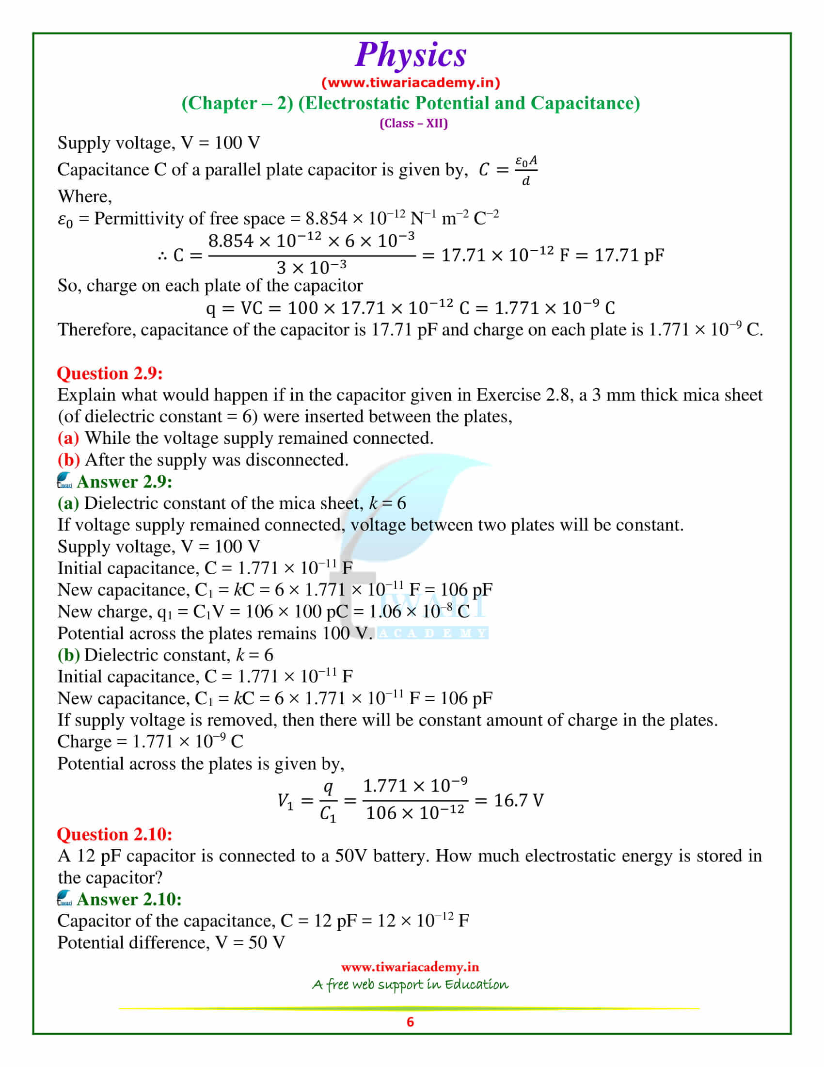 NCERT Solutions for Class 12 Physics Chapter 2 in Hindi English Medium