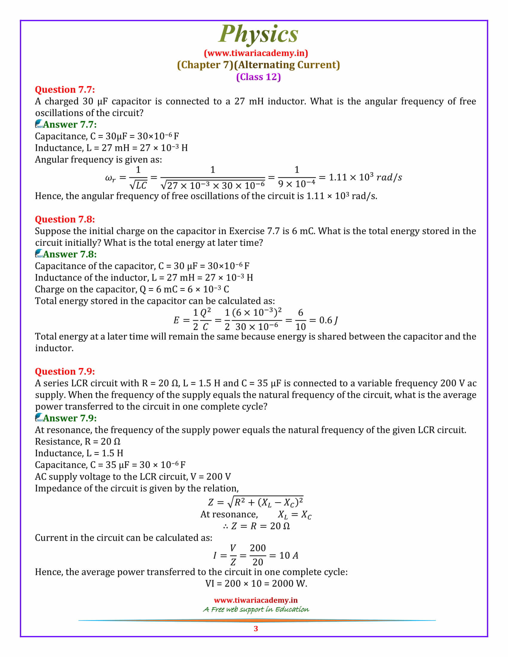 NCERT Solutions for Class 12 Physics Chapter 7 in Hindi and English.