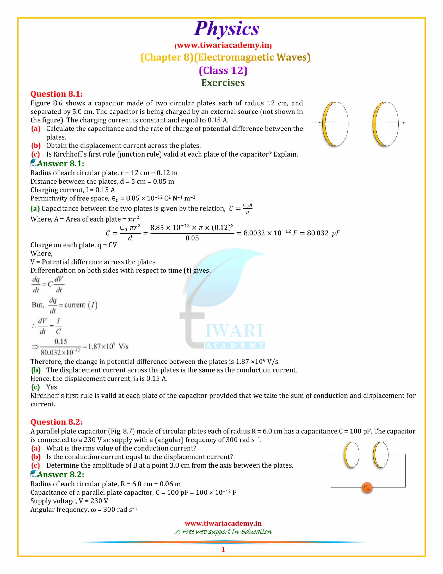 NCERT Solutions for Class 12 Physics Chapter 8 Electromagnetic Waves
