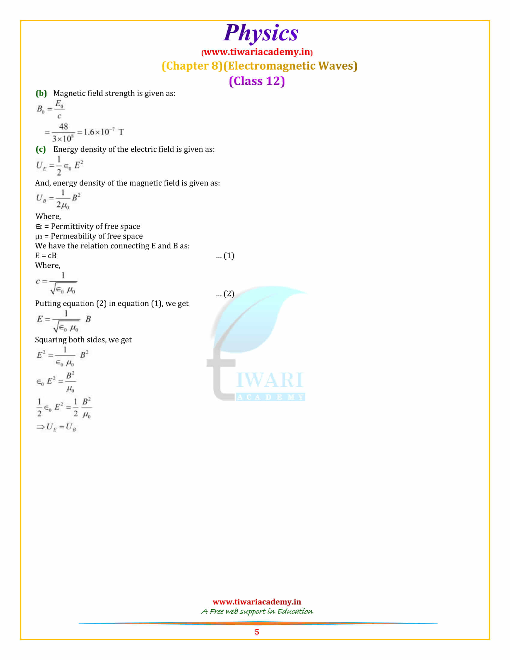NCERT Solutions for Class 12 Physics Chapter 8 Electromagnetic Waves