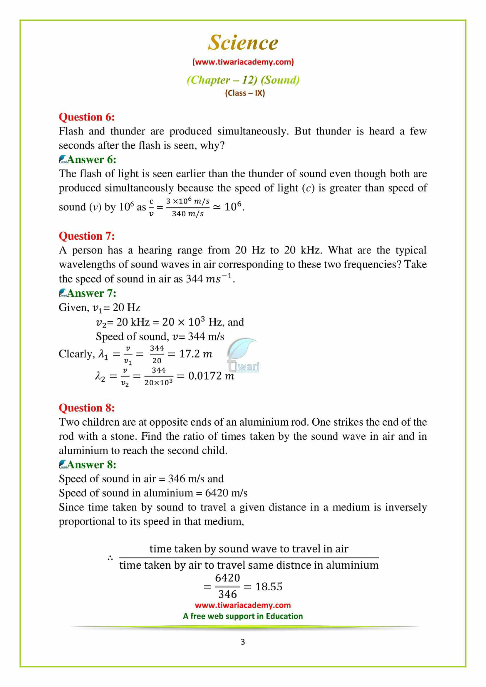 NCERT Solutions for Class 9 Science Chapter 12 Sound in PDF 2022-23.