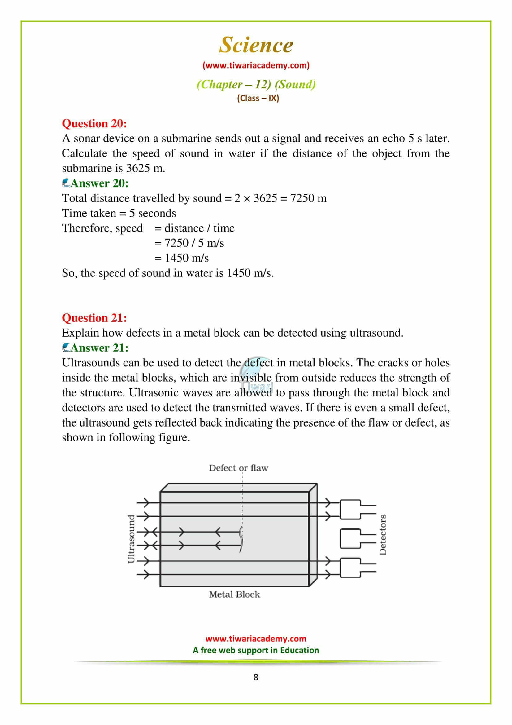 NCERT Solutions for Class 9 Science Chapter 12 Sound in PDF 2022-23.
