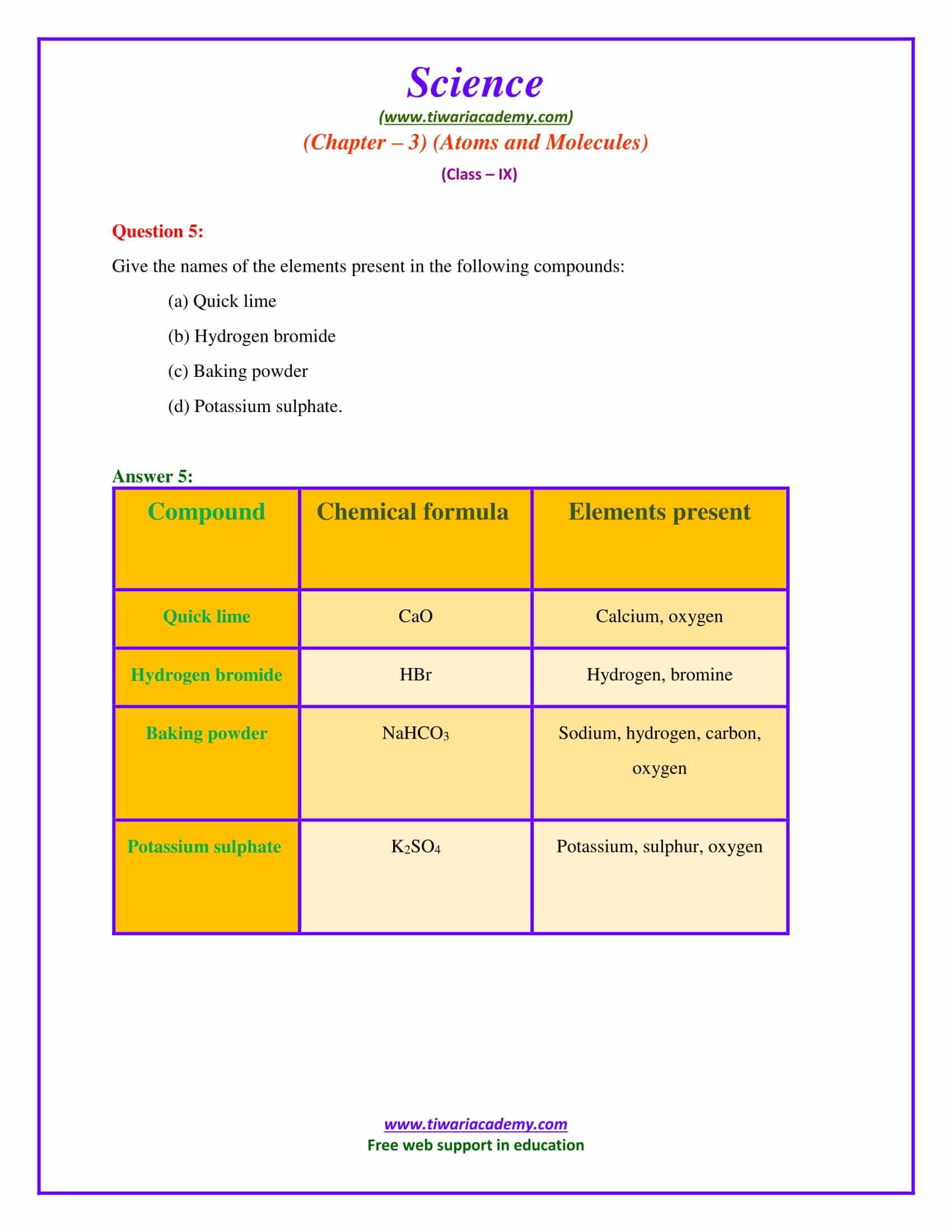 NCERT Solutions for Class 9 Science Chapter 3 Atoms and Molecules PDF