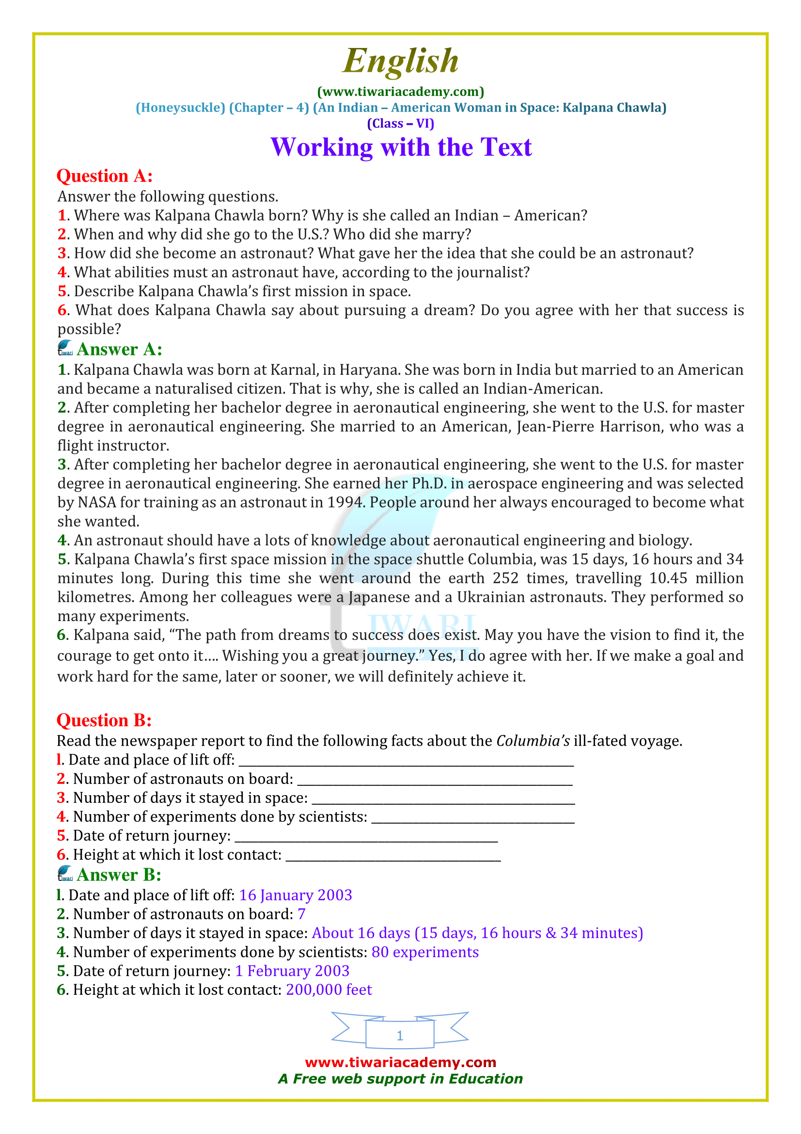 NCERT Solutions for Class 6 English Honeysuckle Chapter 4 in PDF
