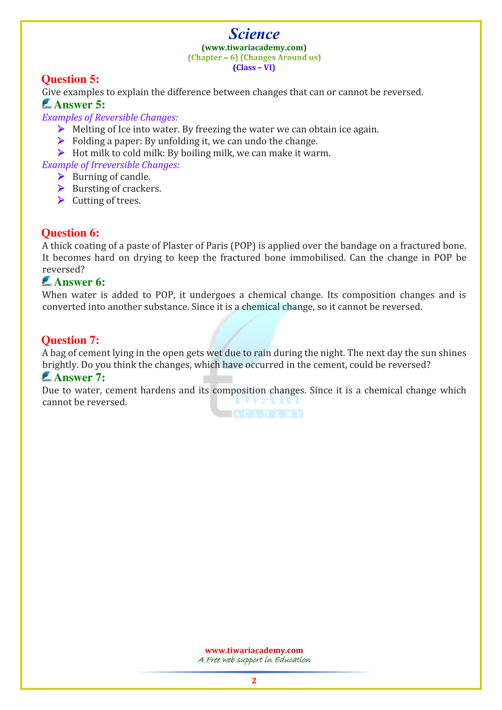 NCERT Solutions for Class 6 Science Chapter 6 Changes Around Us in PDF