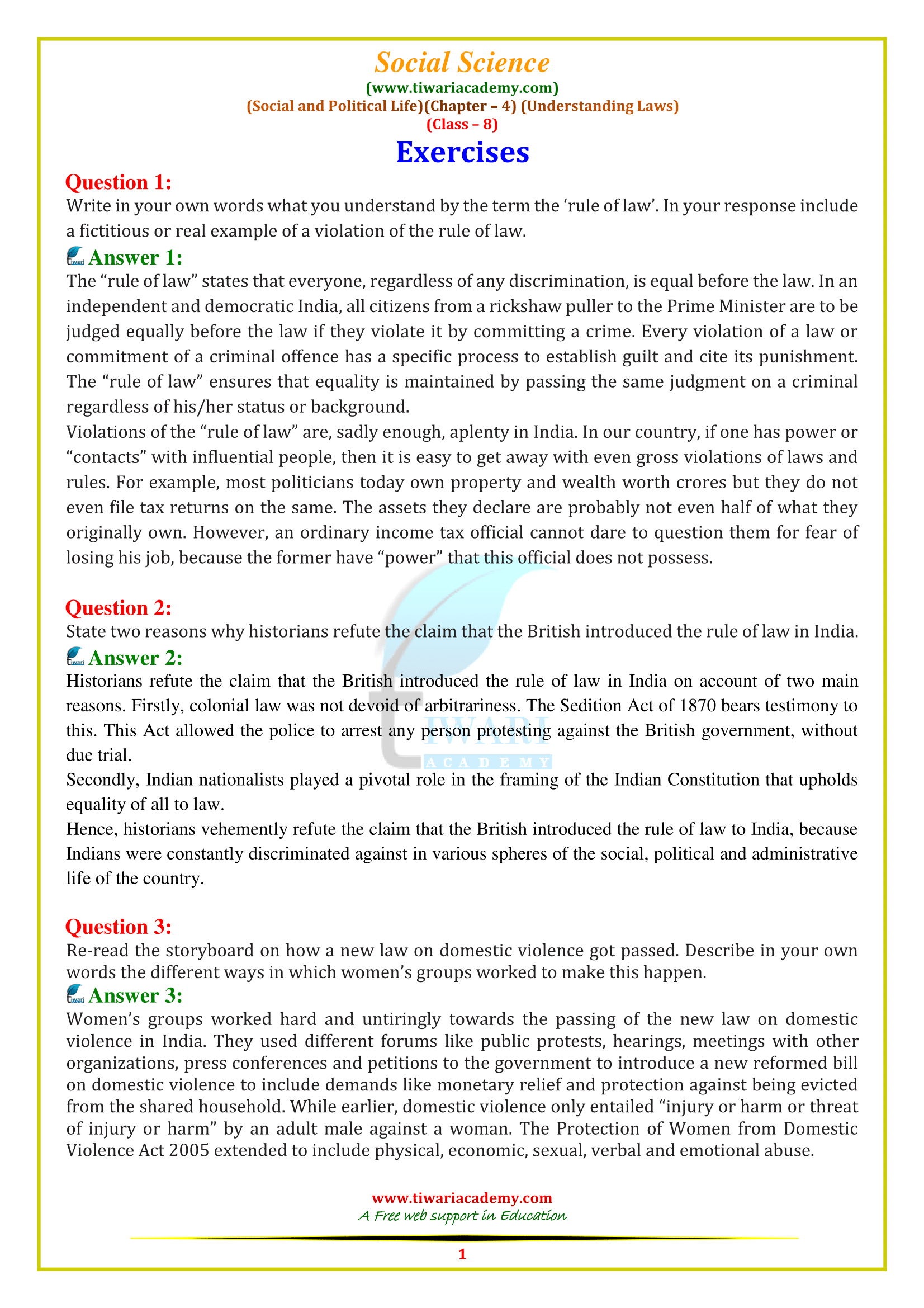 NCERT Solutions for Class 8 Social Science Civics Chapter 4 in PDF