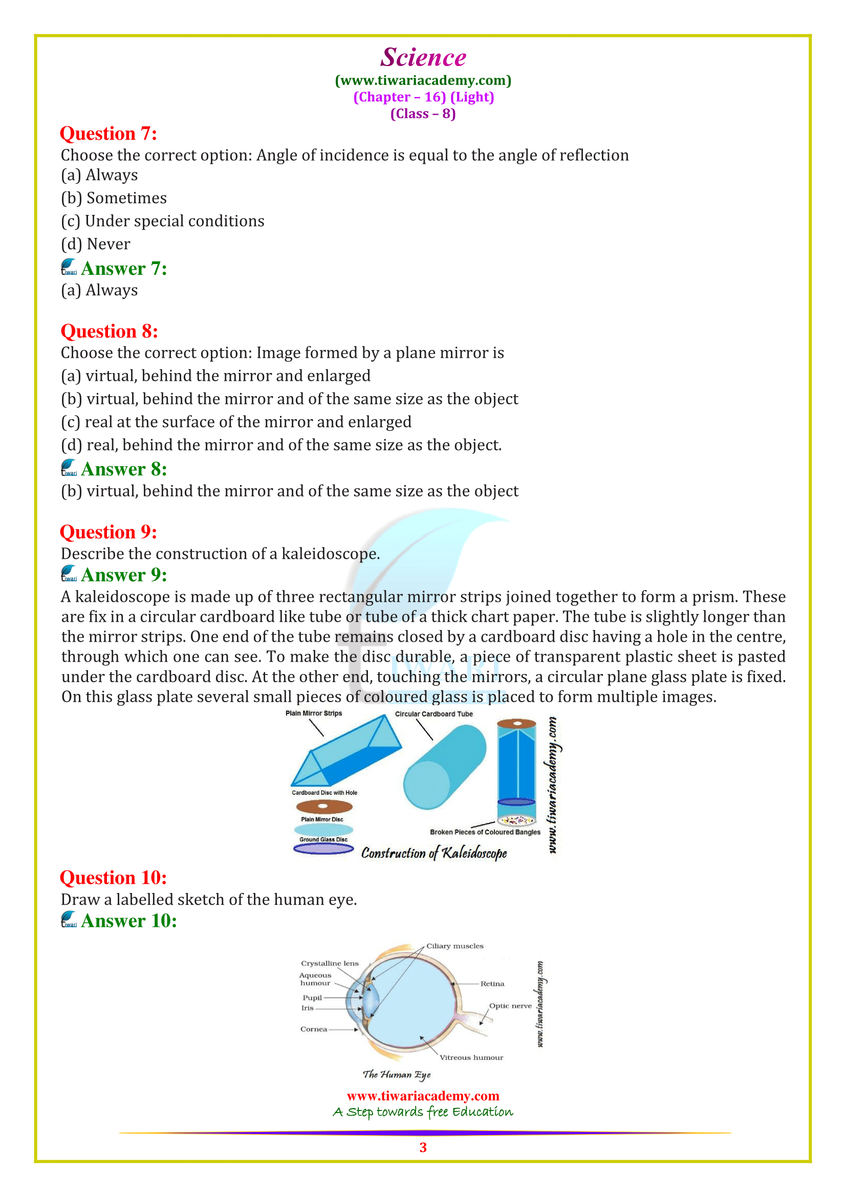 Ncert Solutions For Class 8 Science Chapter 16 Light In Pdf 2022 23
