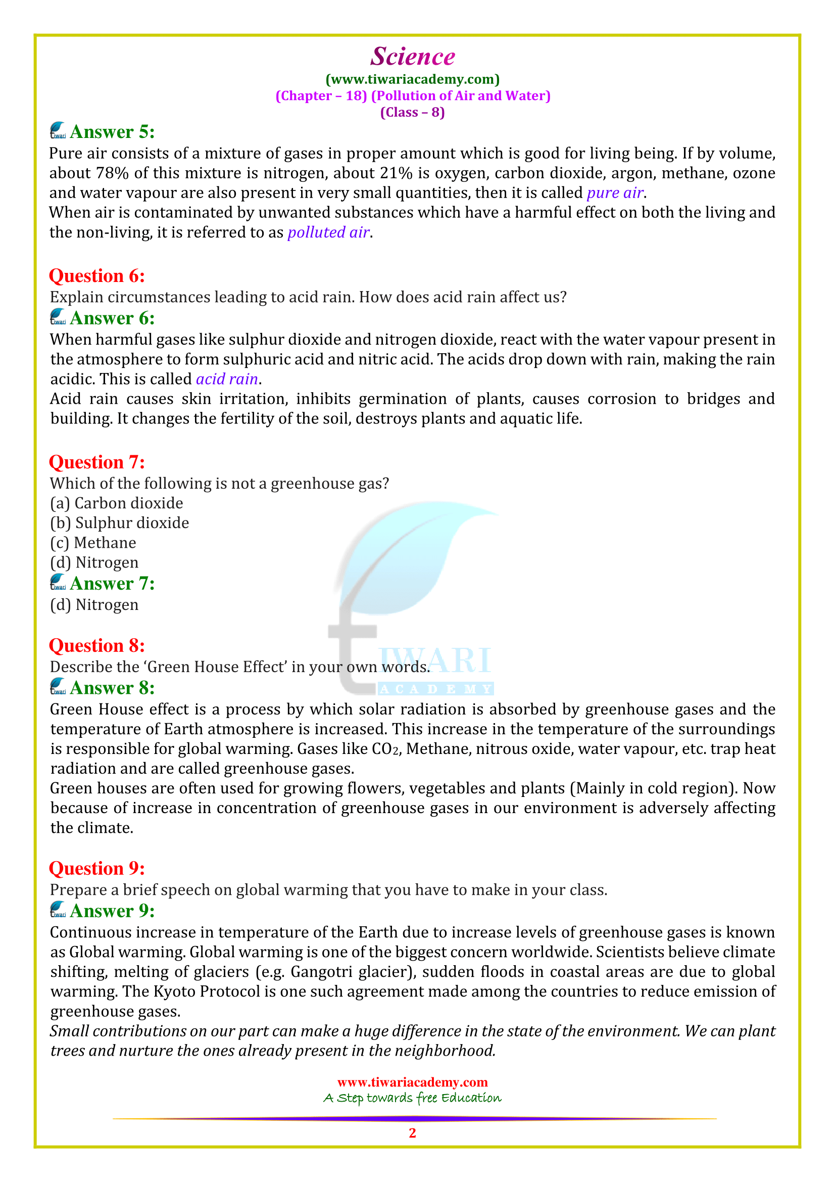 NCERT Solutions for Class 8 Science Chapter 18 Pollution of Air Water NCERT Solutions for Class 8 Science Chapter 18 Pollution of Air Water