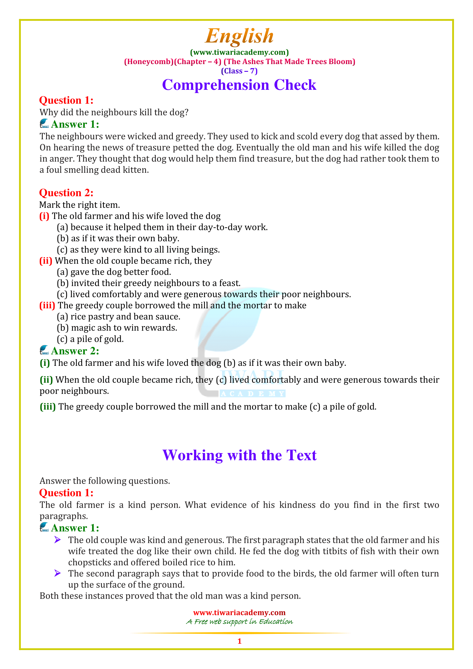 NCERT Solutions for Class 7 English Honeycomb Chapter 4 in PDF 2022-23