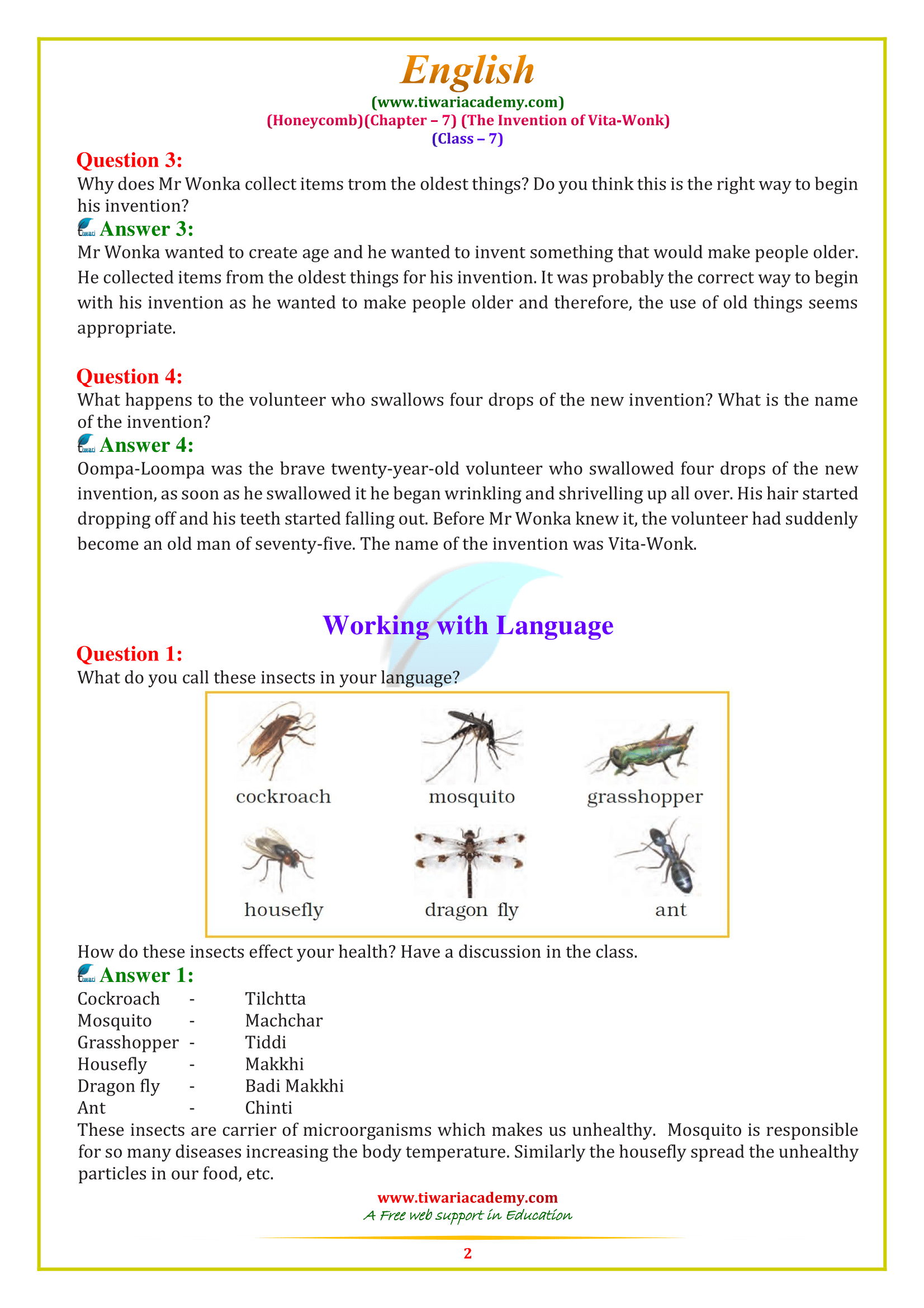 NCERT Solutions for Class 7 English Honeycomb Chapter 7 in PDF