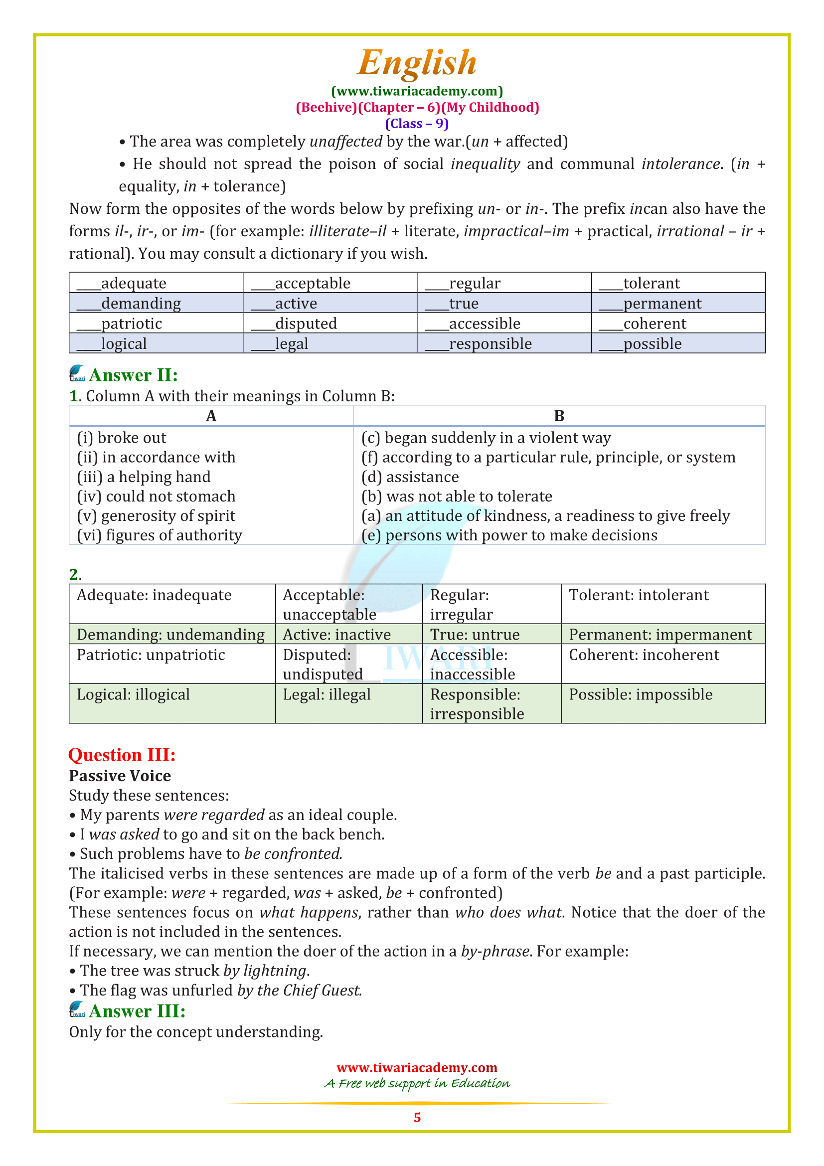 NCERT Solutions for Class 9 English Beehive Chapter 6 My Childhood
