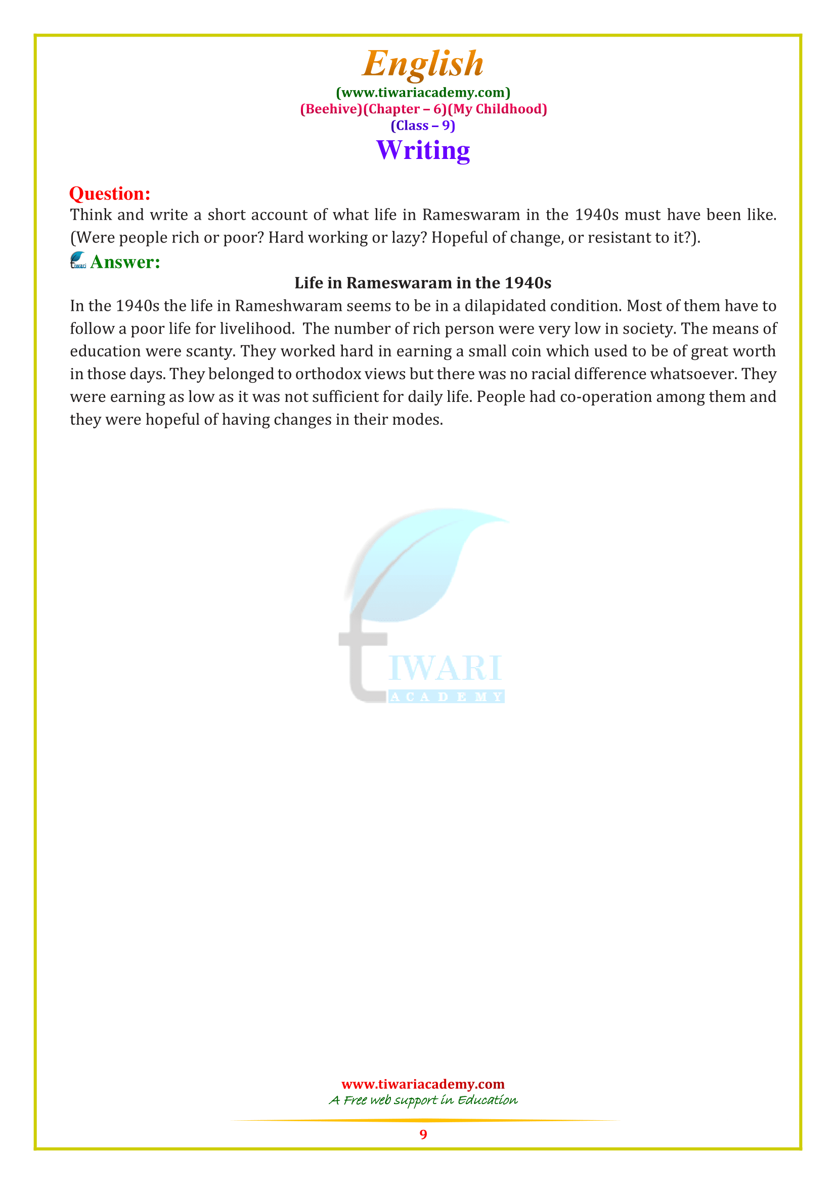 NCERT Solutions For Class 9 English Beehive Chapter 6 My Childhood ncert-solutions-for-class-9-english-beehive-chapter-6-my-childhood