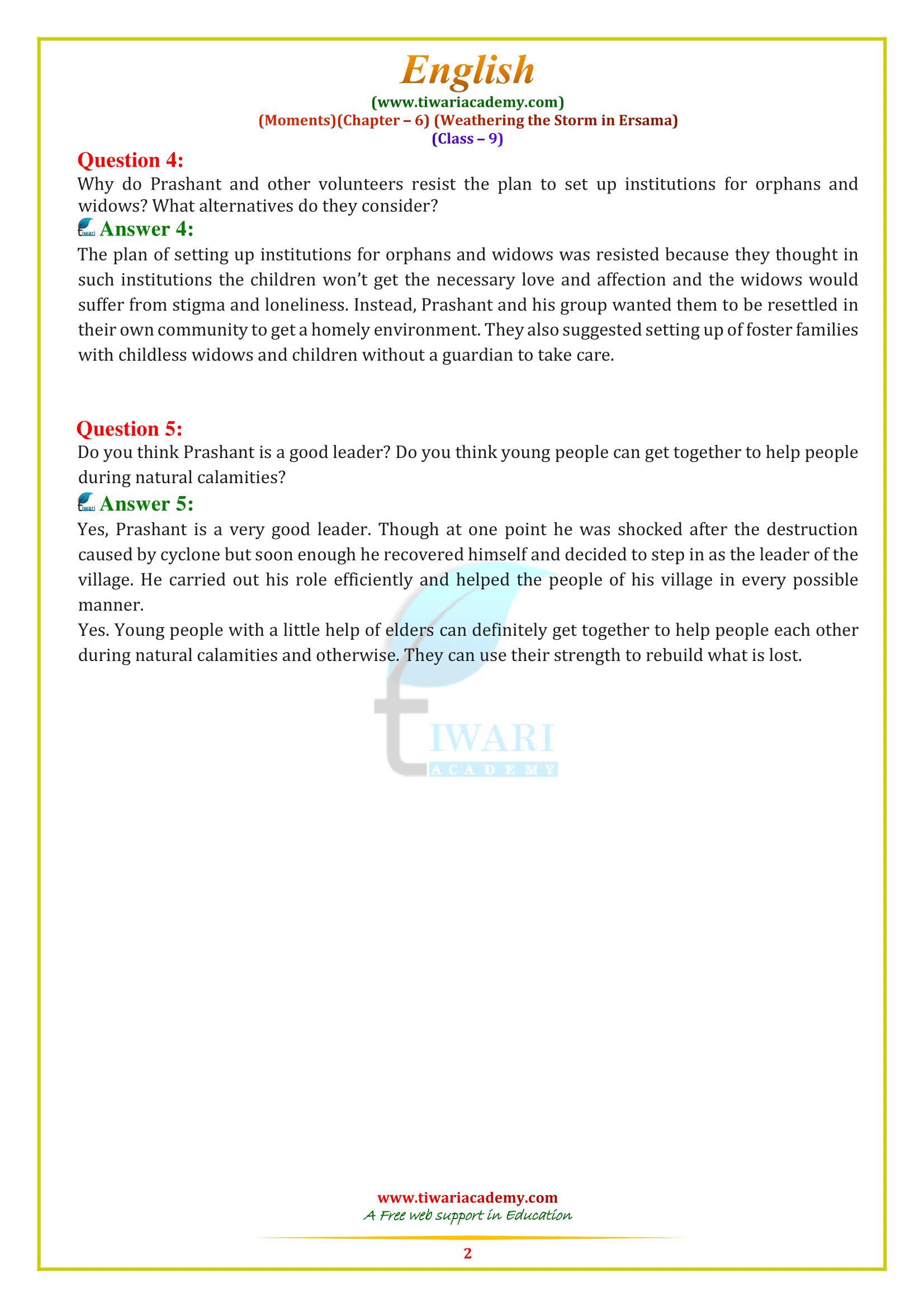 NCERT Solutions for Class 9 English Moments Chapter 6