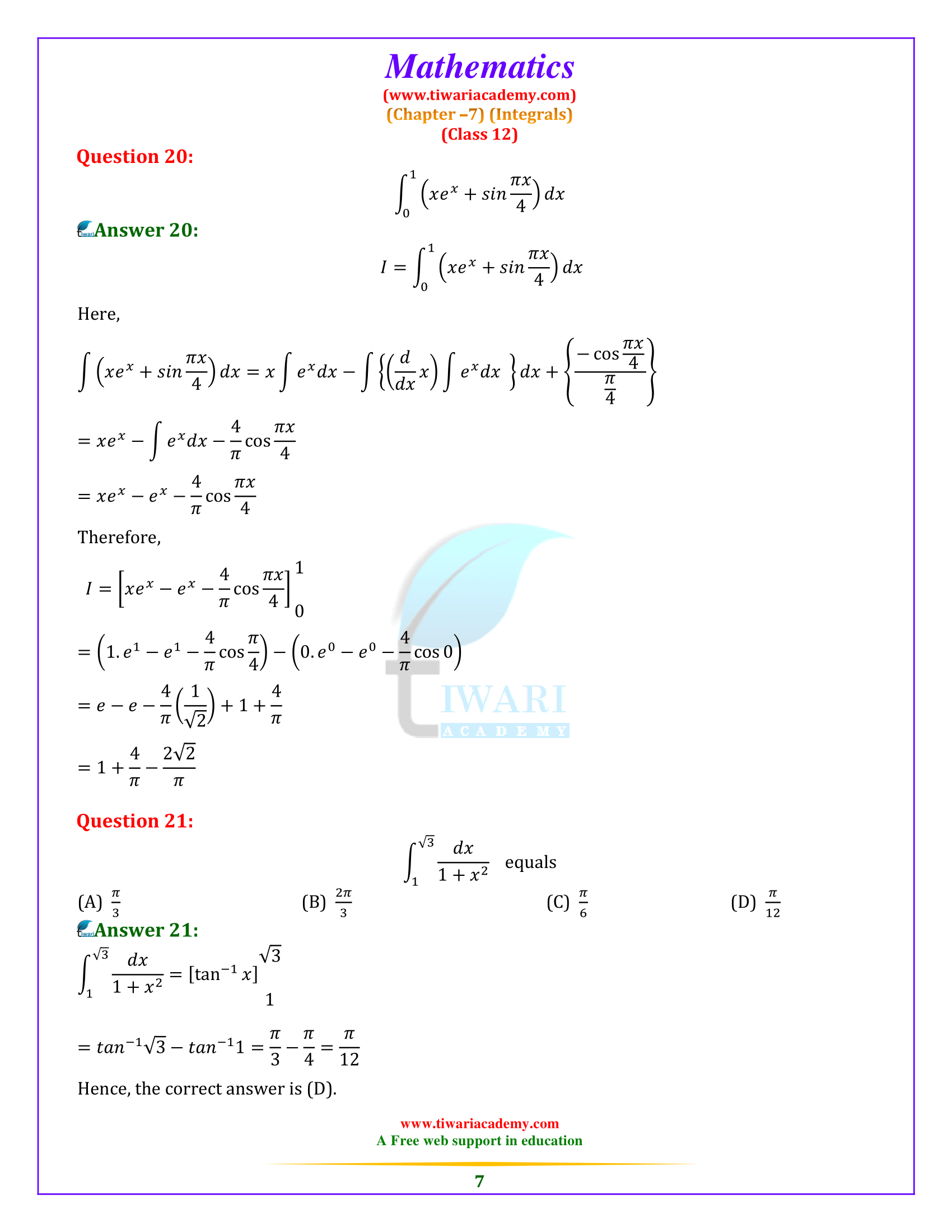 NCERT Solutions for Class 12 Maths Chapter 7 Exercise 7.9 Integrals
