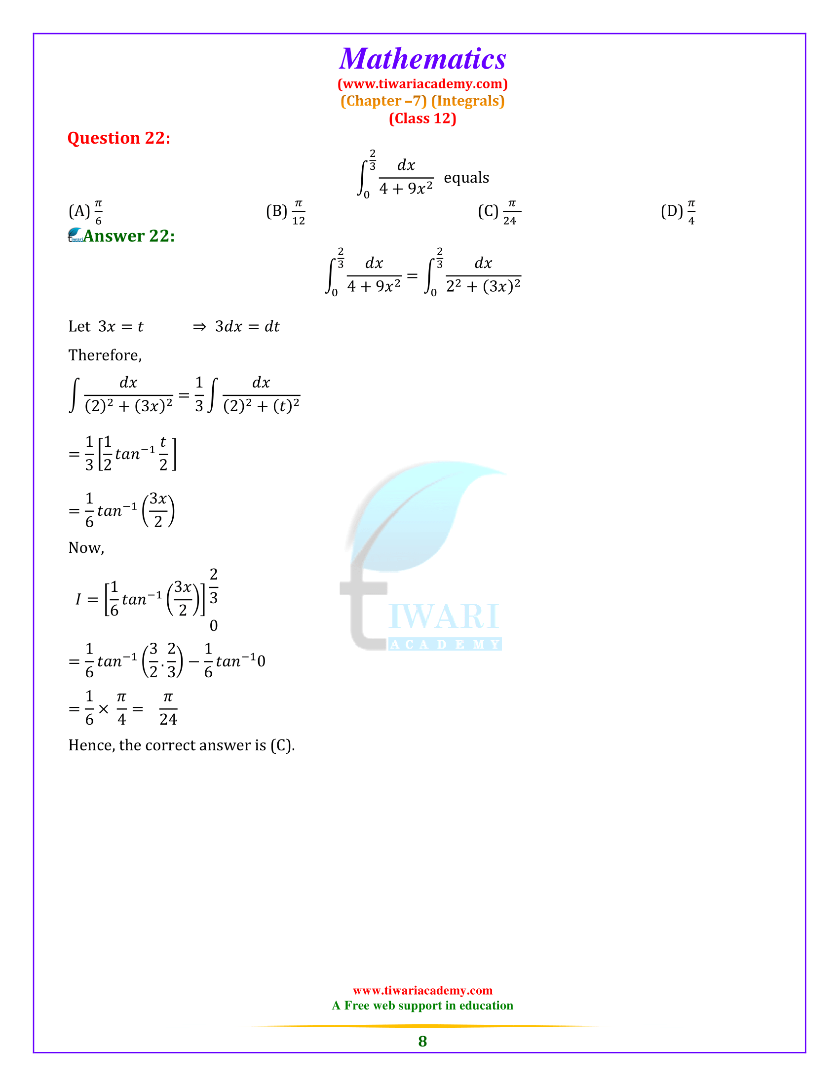 NCERT Solutions for Class 12 Maths Chapter 7 Exercise 7.9 Integrals